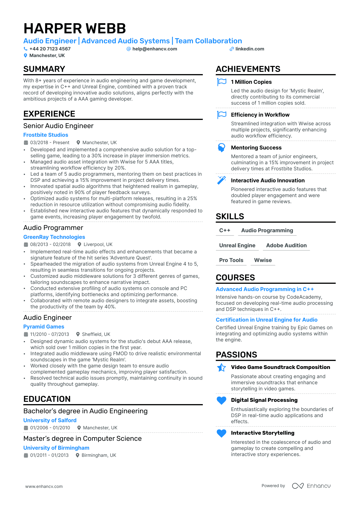 Audio Engineer CV Examples & Guide for 2024