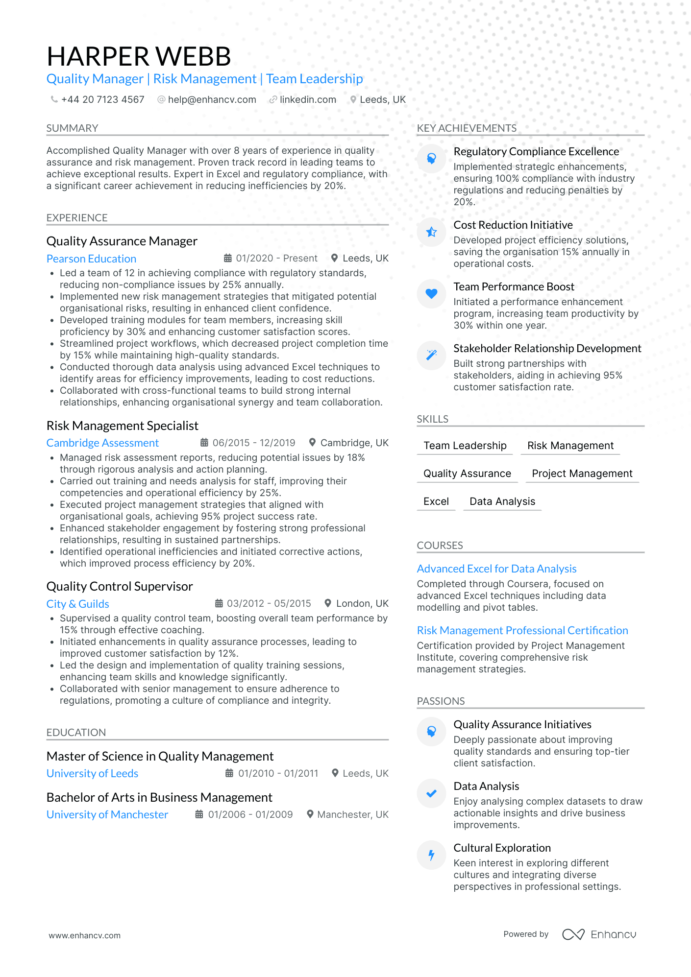 Quality Manager CV Examples & Guide for 2026