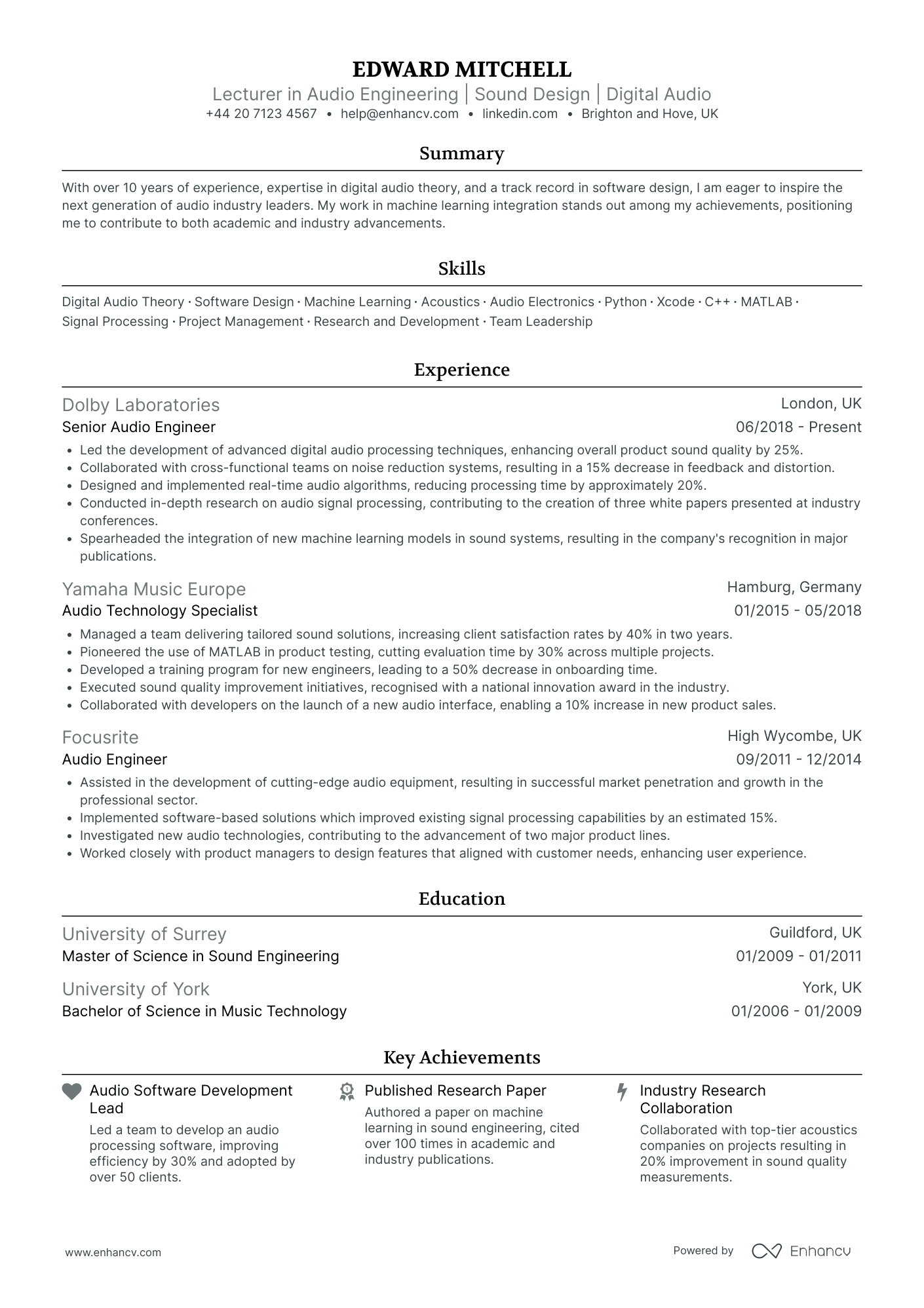 Audio Engineer CV Examples & Guide for 2026
