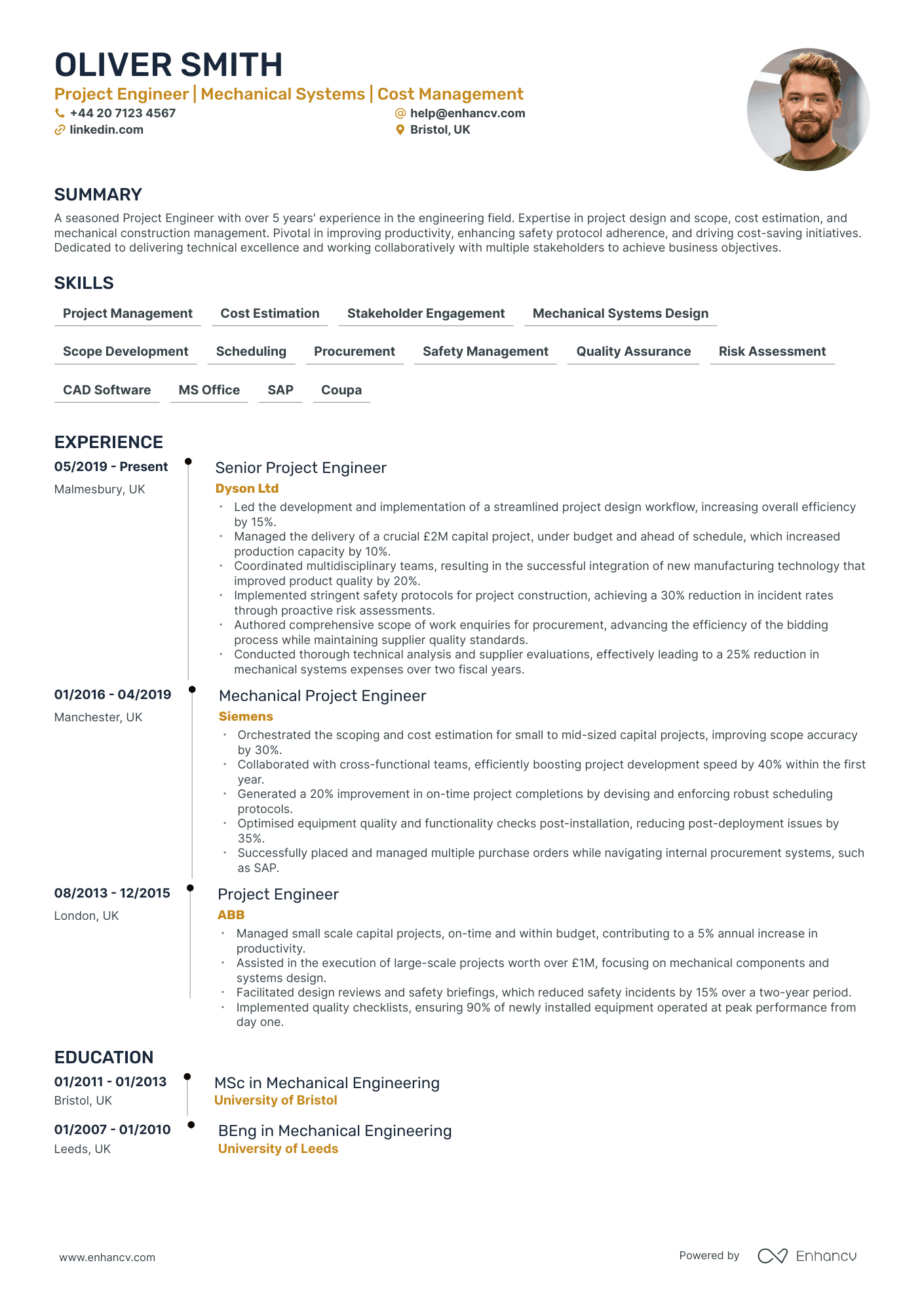 Project Engineer CV Examples & Guide for 2025