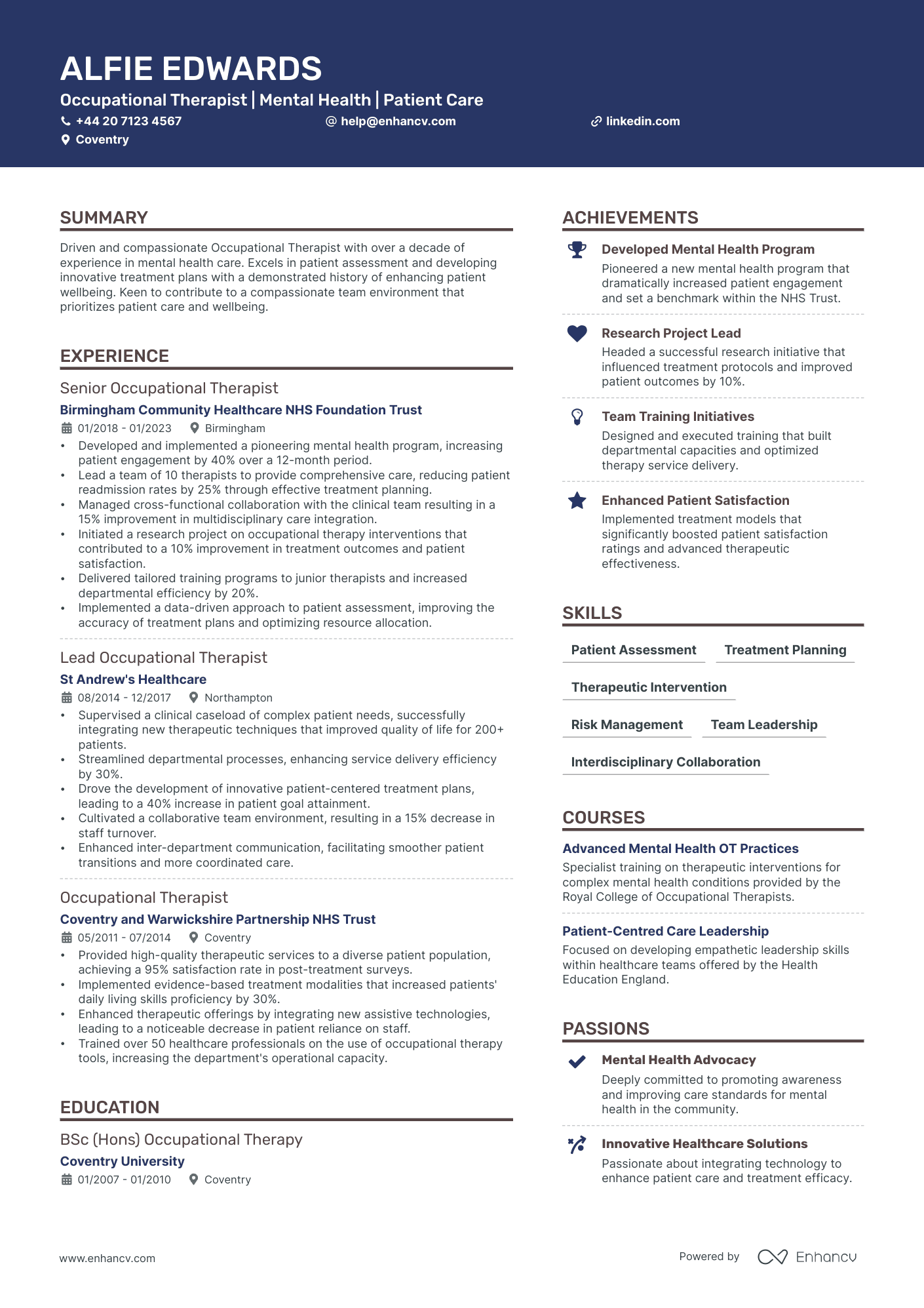 Occupational Therapist CV Examples & Guide for 2025
