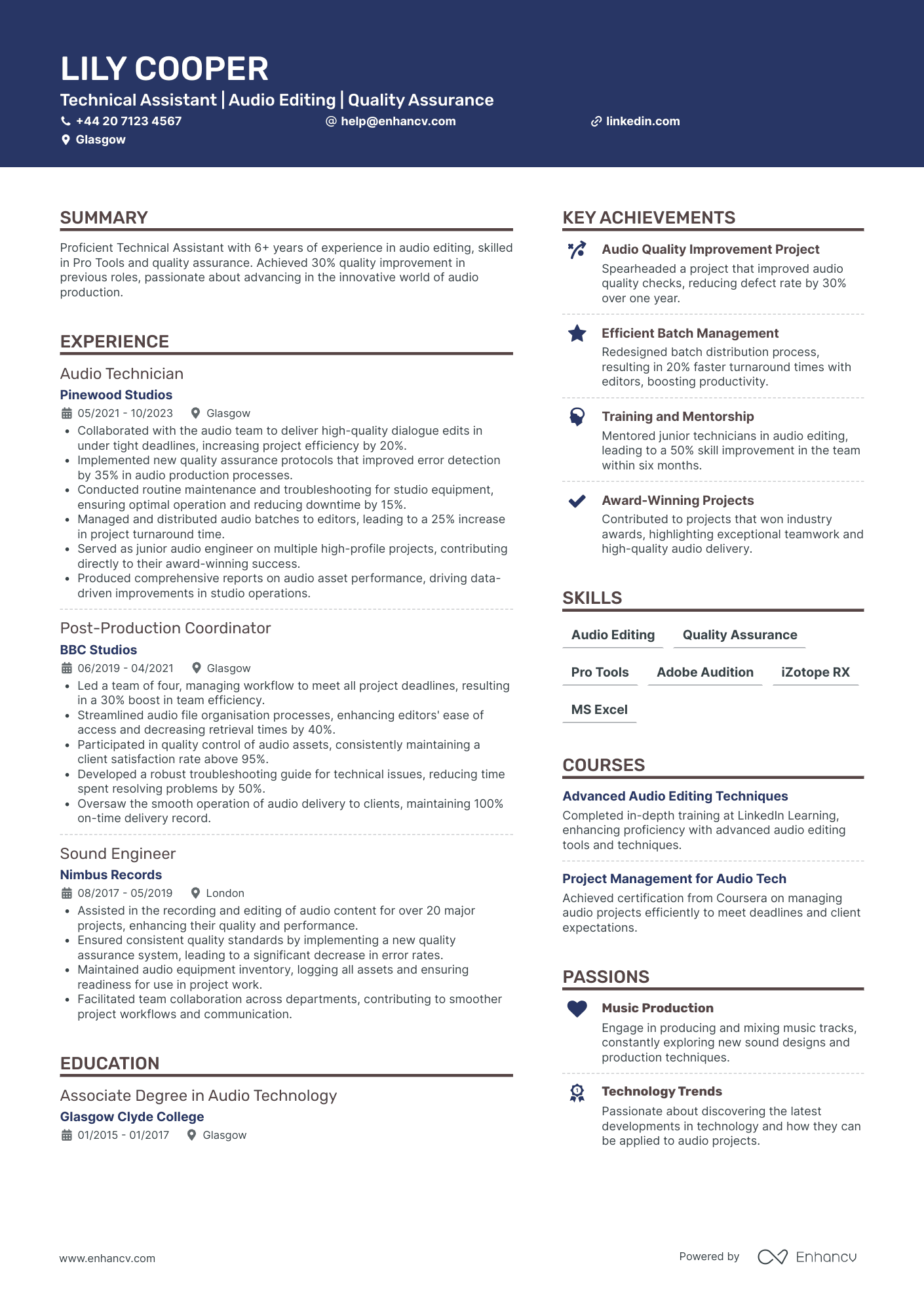 Audio Engineer CV Examples & Guide for 2026