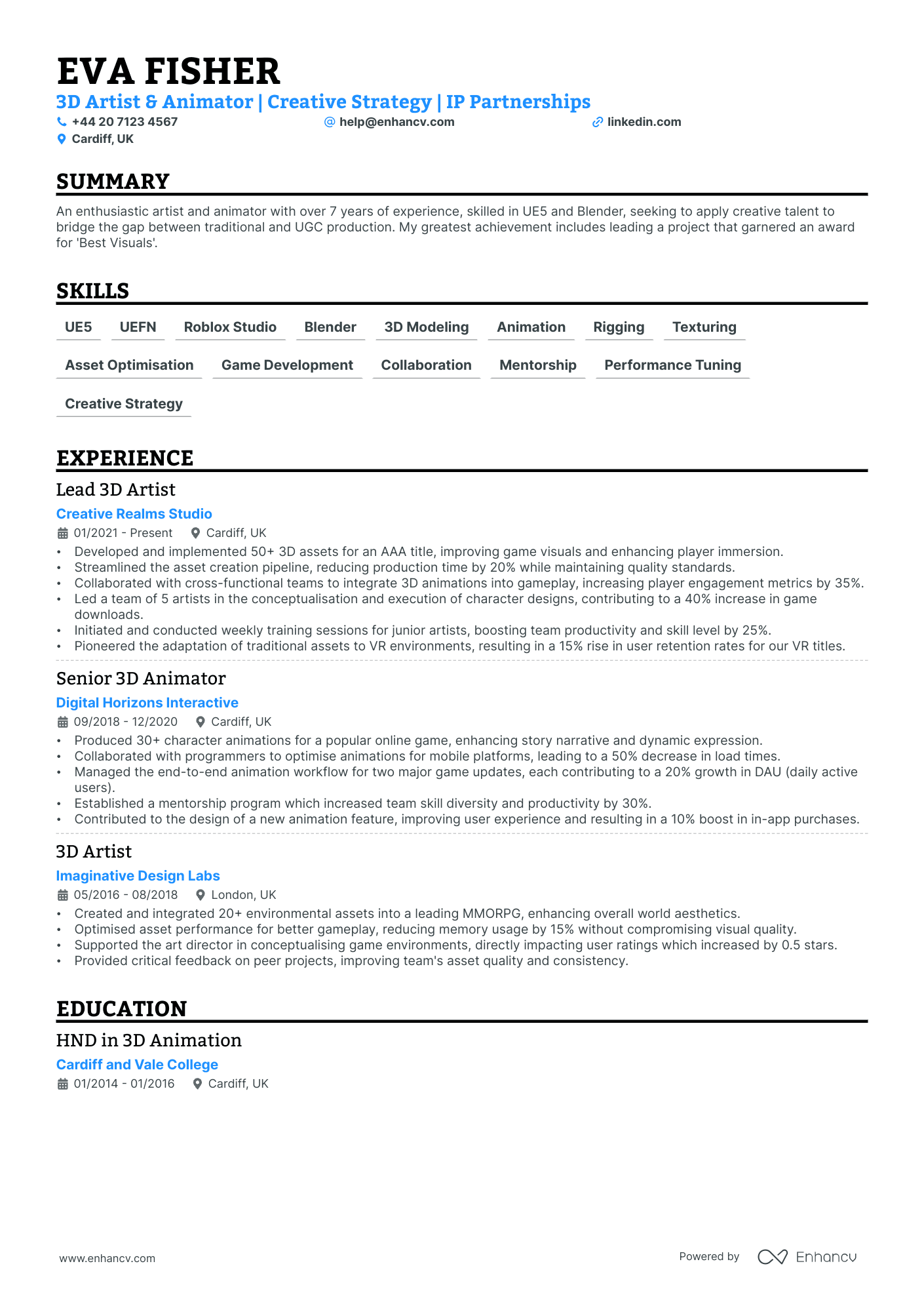 3D Artist CV Examples & Guide for 2025