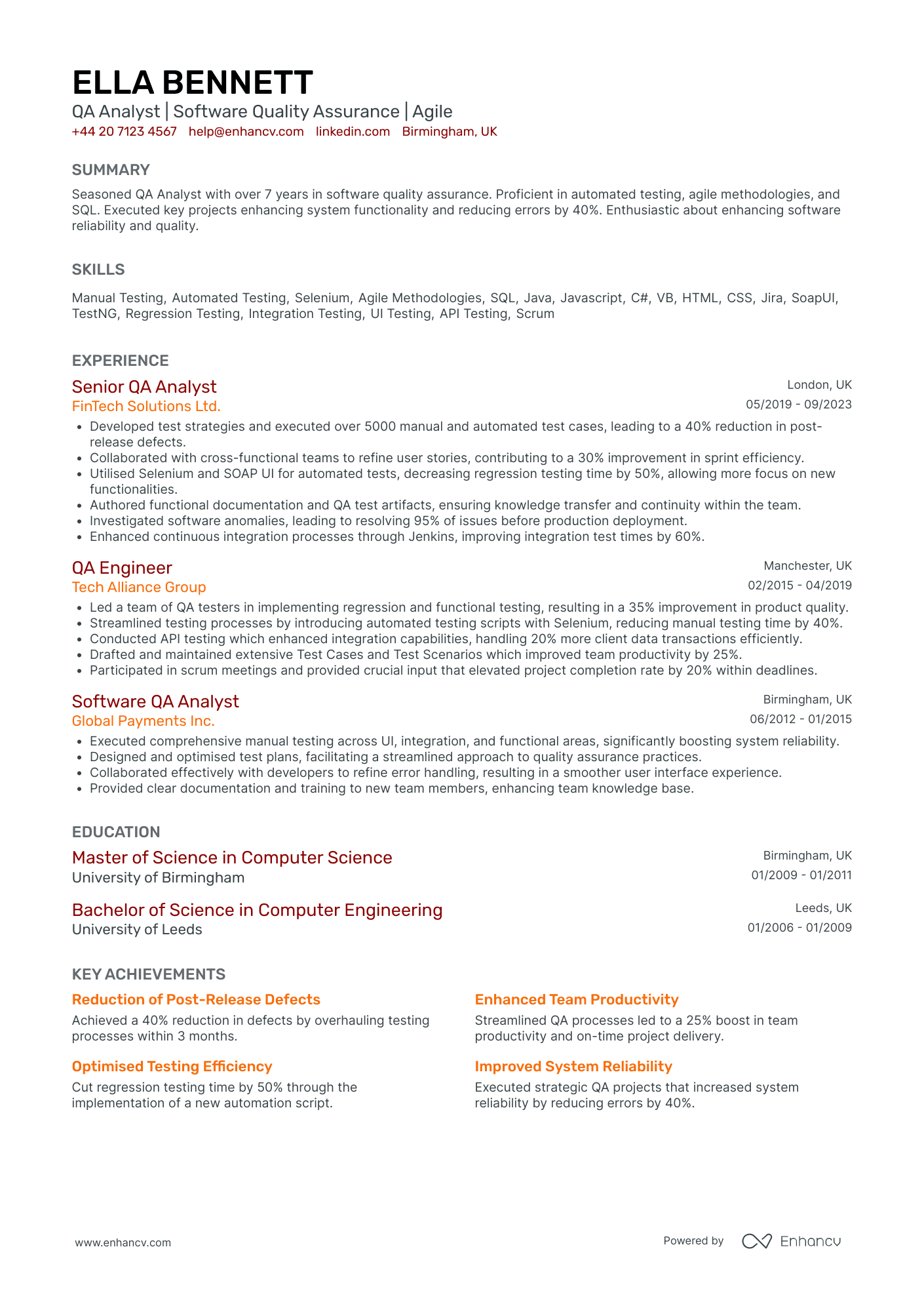 QA Tester CV Examples & Guide for 2025