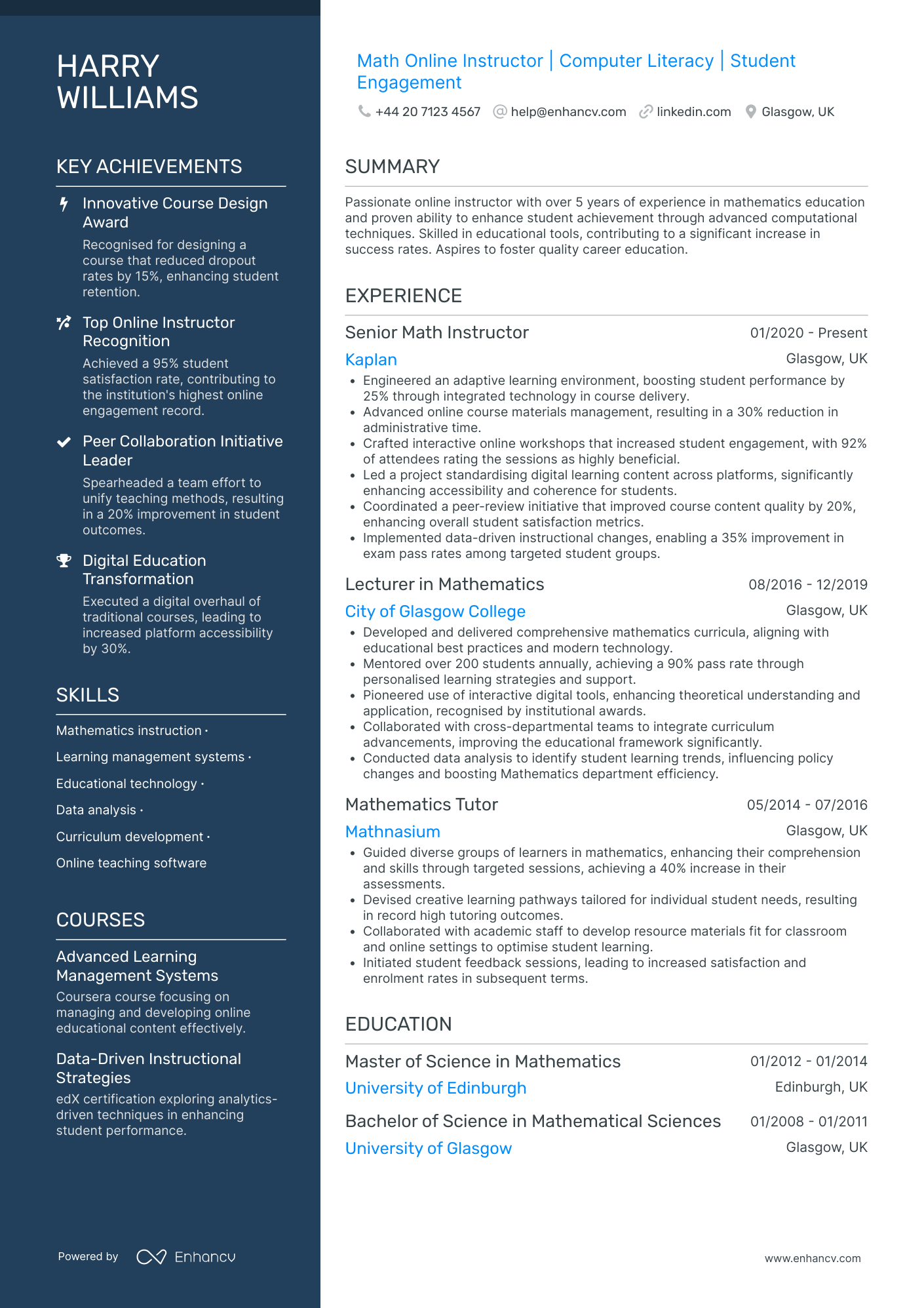 Math Teacher CV Examples & Guide for 2026