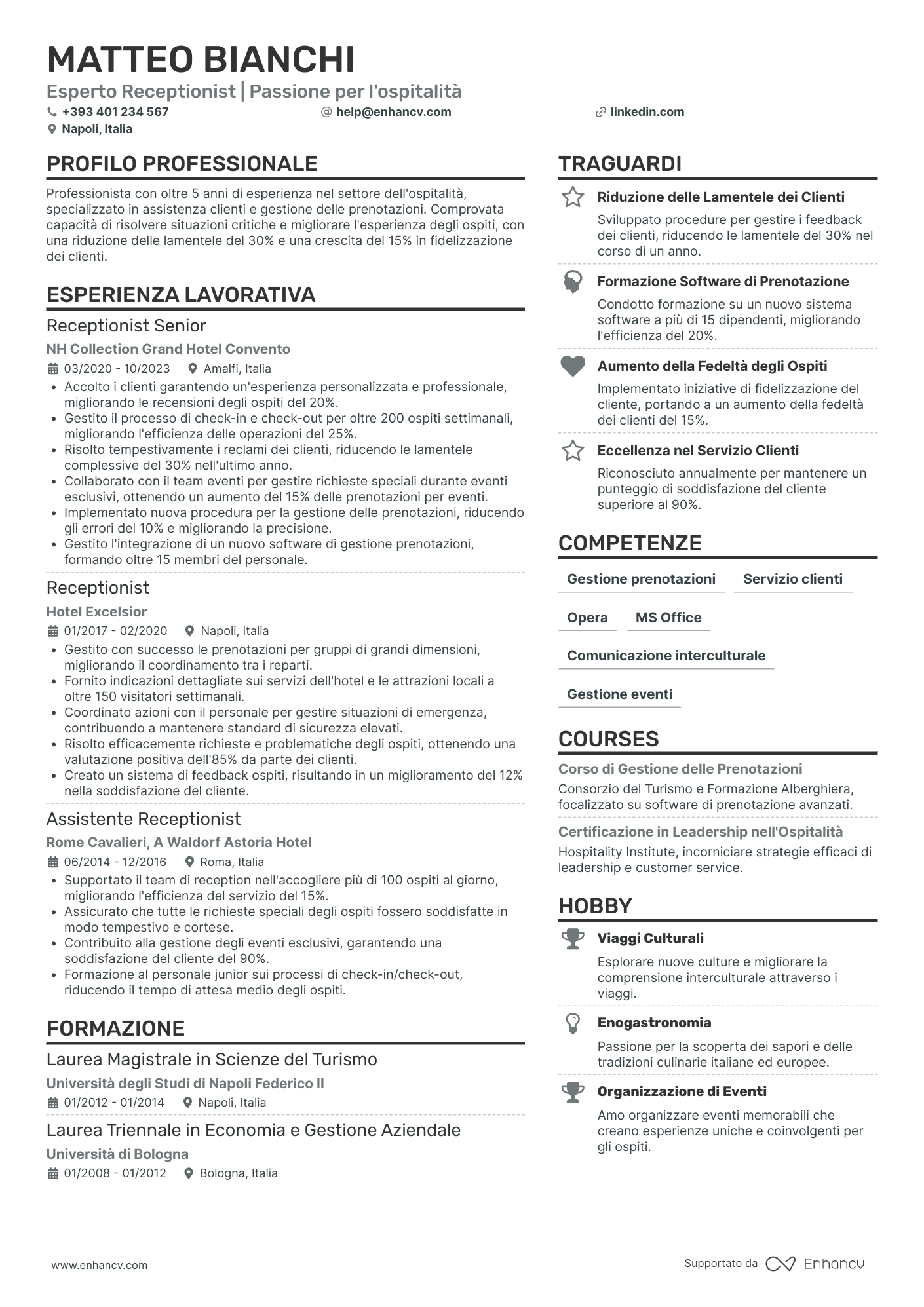 17 Esempi di Curriculum per Receptionist che Hanno Fatto Assumere