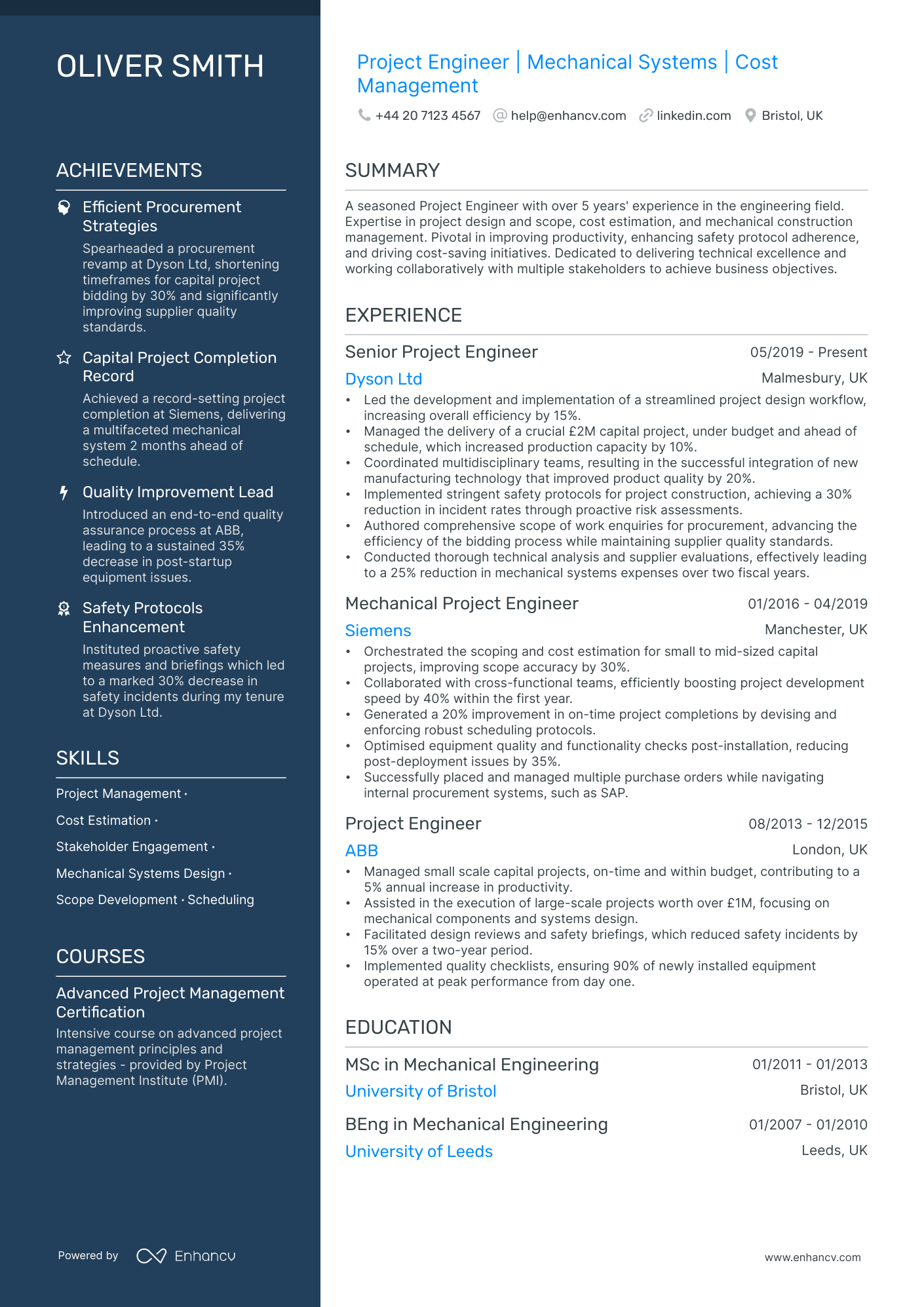 Project Engineer CV Examples & Guide for 2025