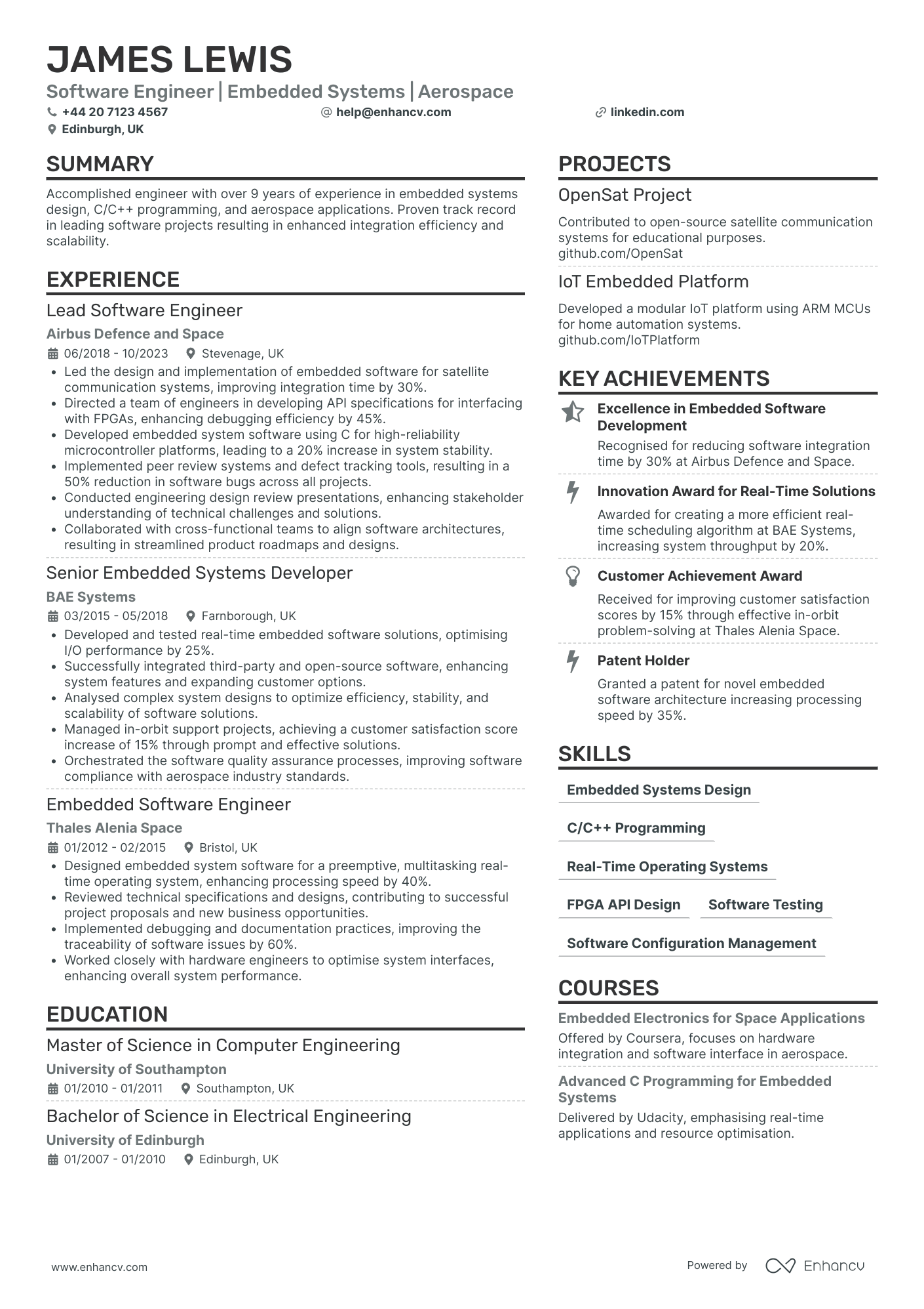 Embedded Software Engineer CV Examples & Guide for 2026