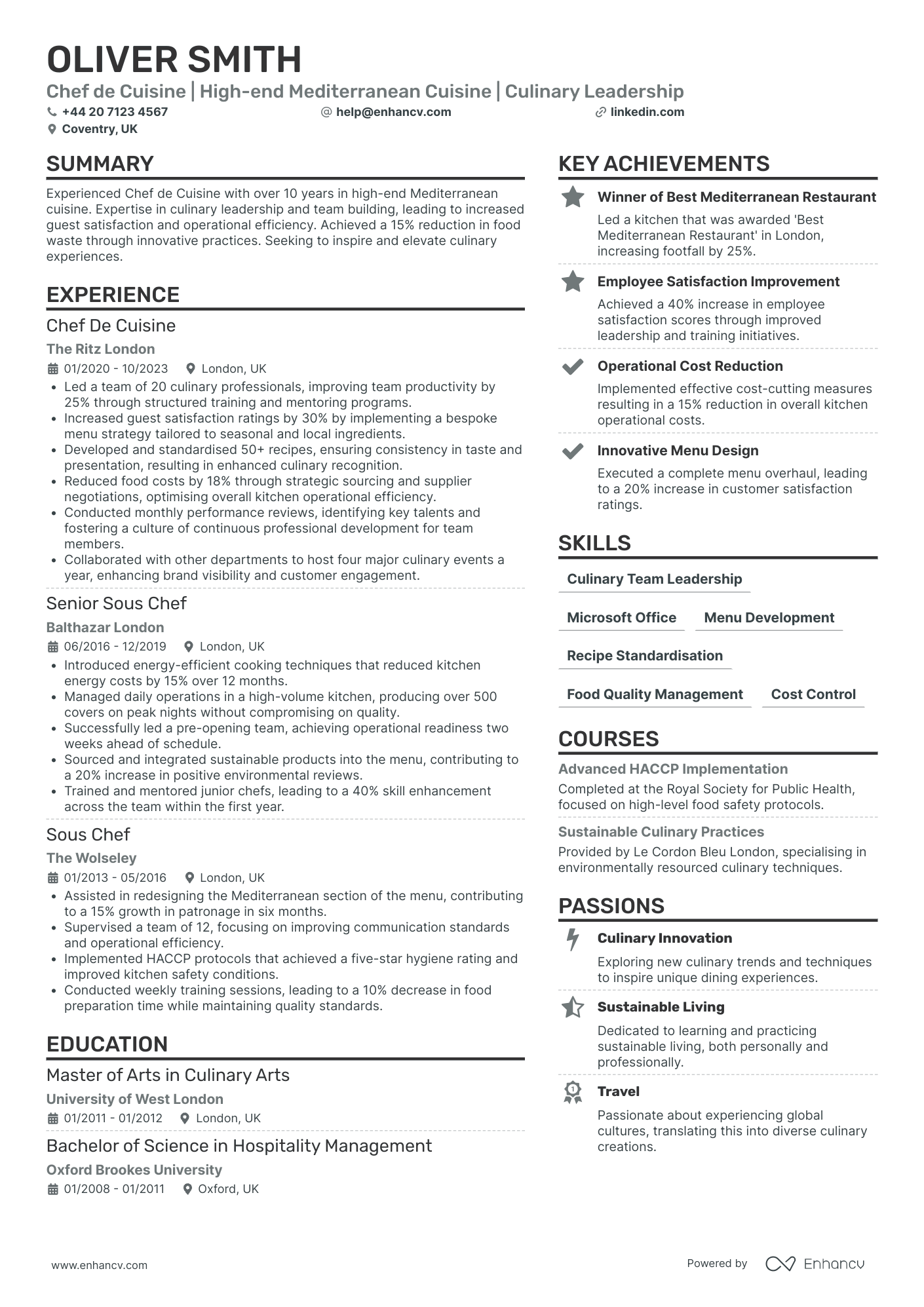 Chef CV Examples & Guide for 2025