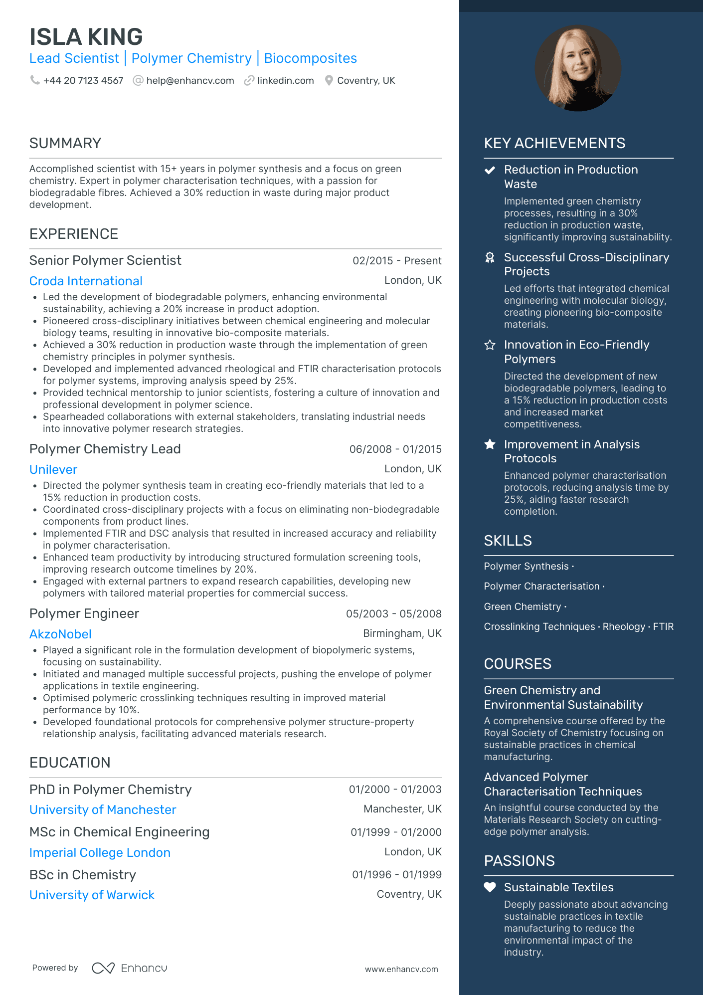 Chemist CV Examples & Guide for 2025