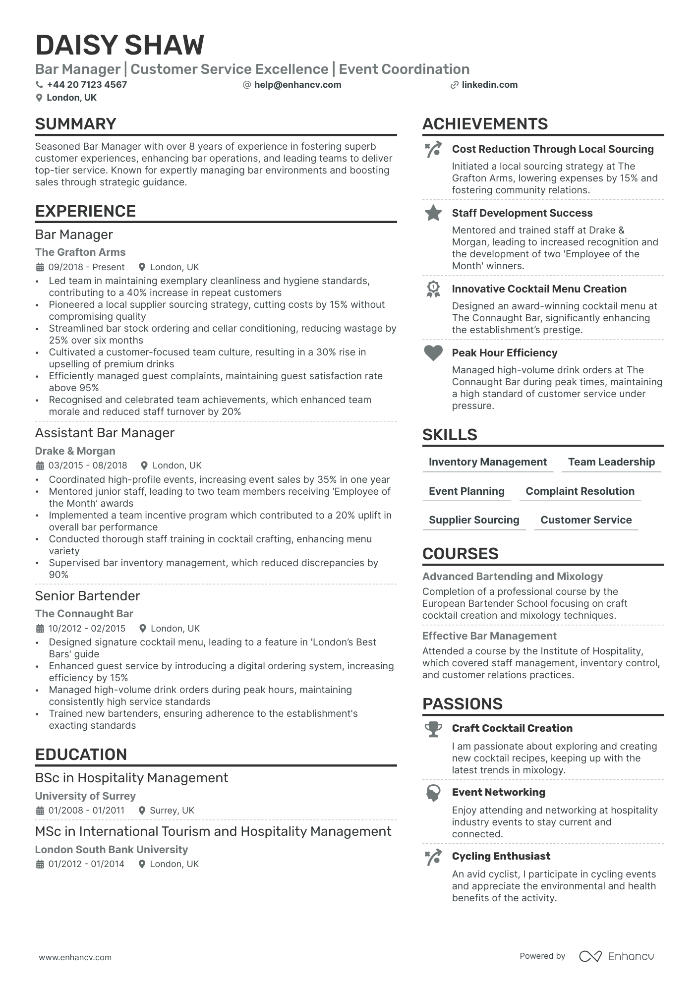 Bar Manager CV Examples & Guide for 2024