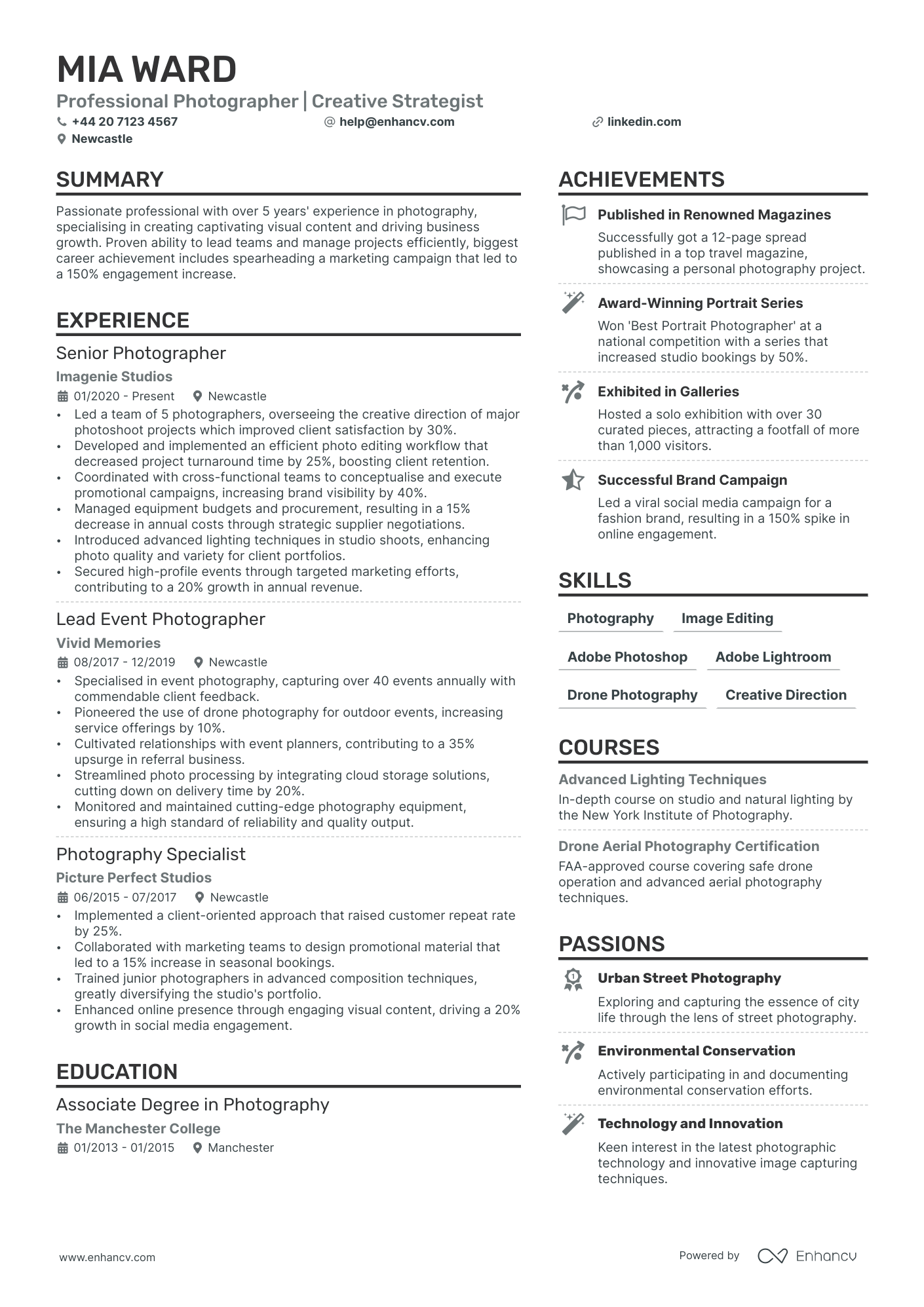 Photographer CV Examples & Guide for 2024