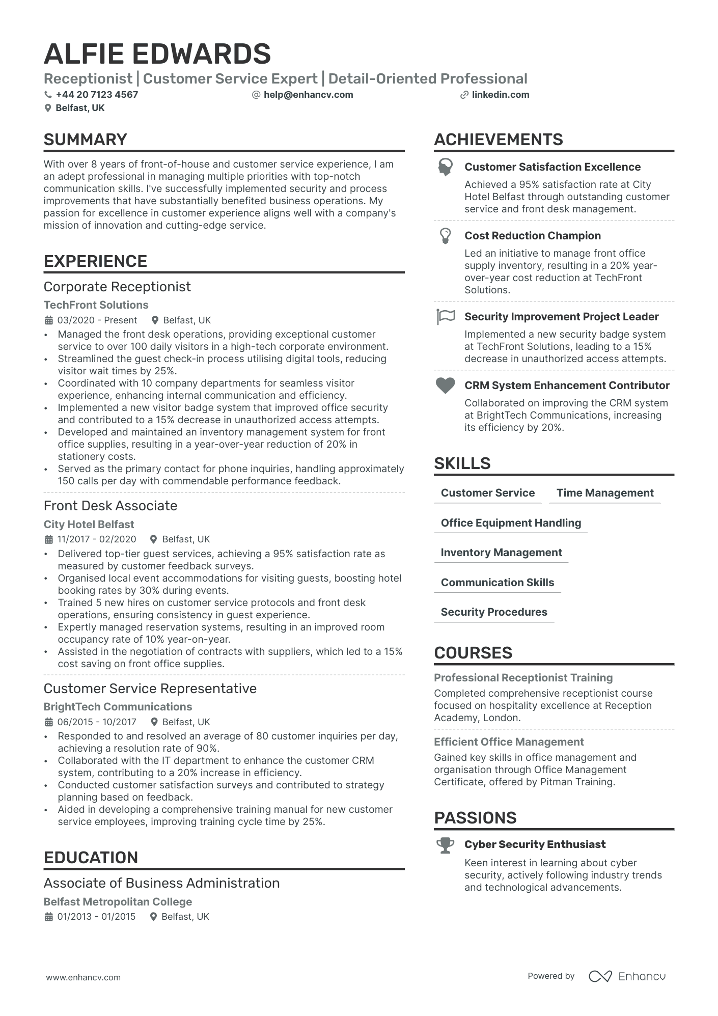 Receptionist CV Examples & Guide for 2024