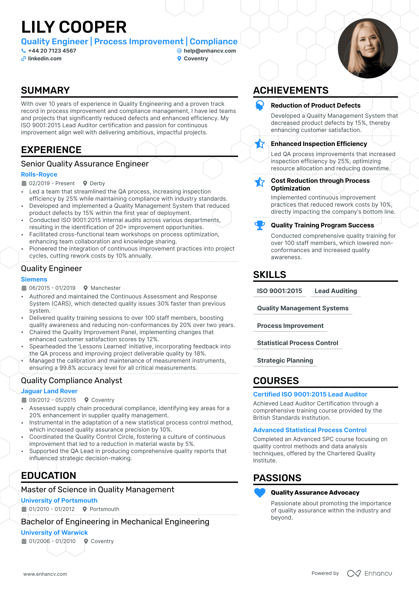 Quality Engineer CV Examples & Guide for 2024