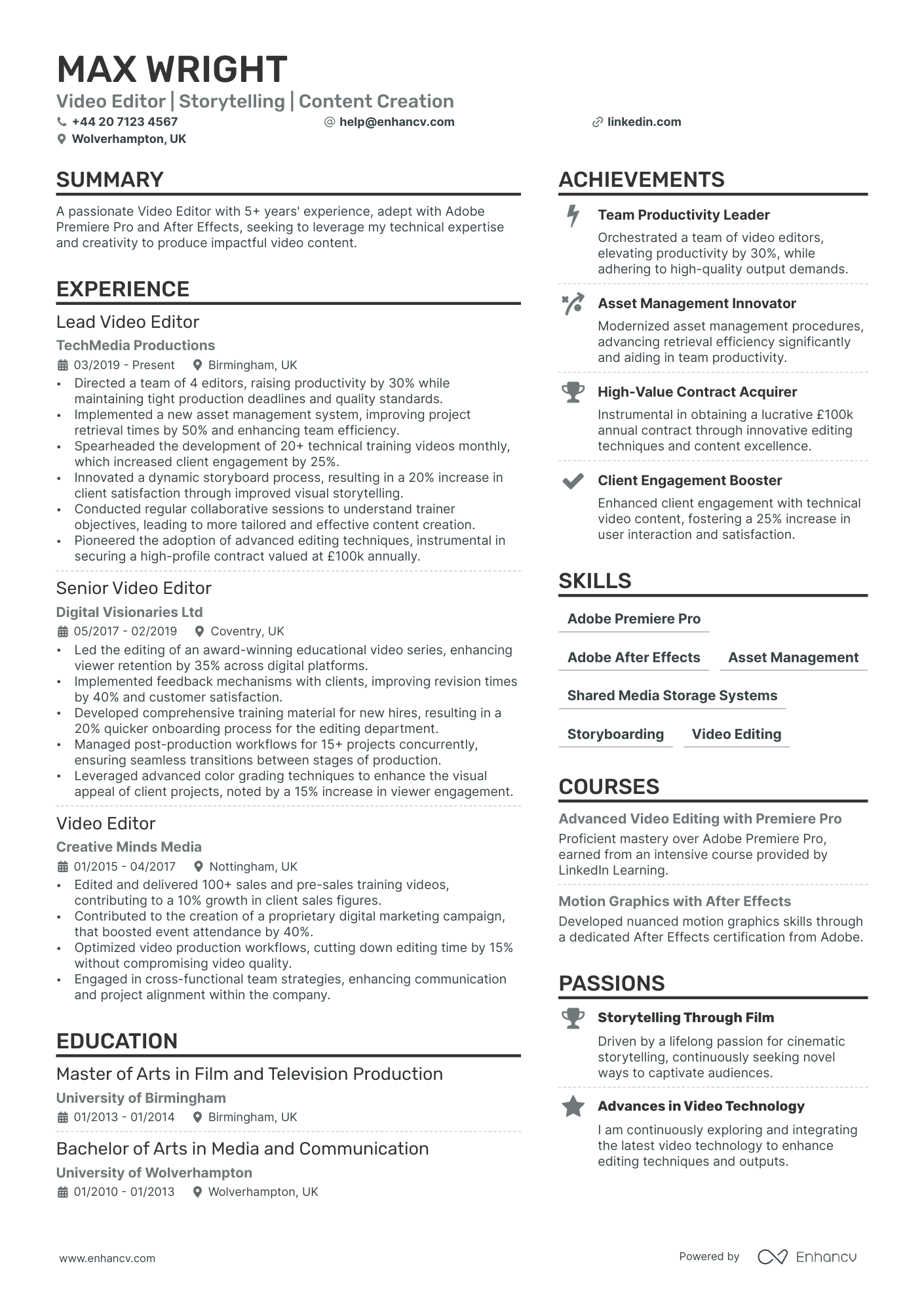 Video Editor CV Examples & Guide for 2024