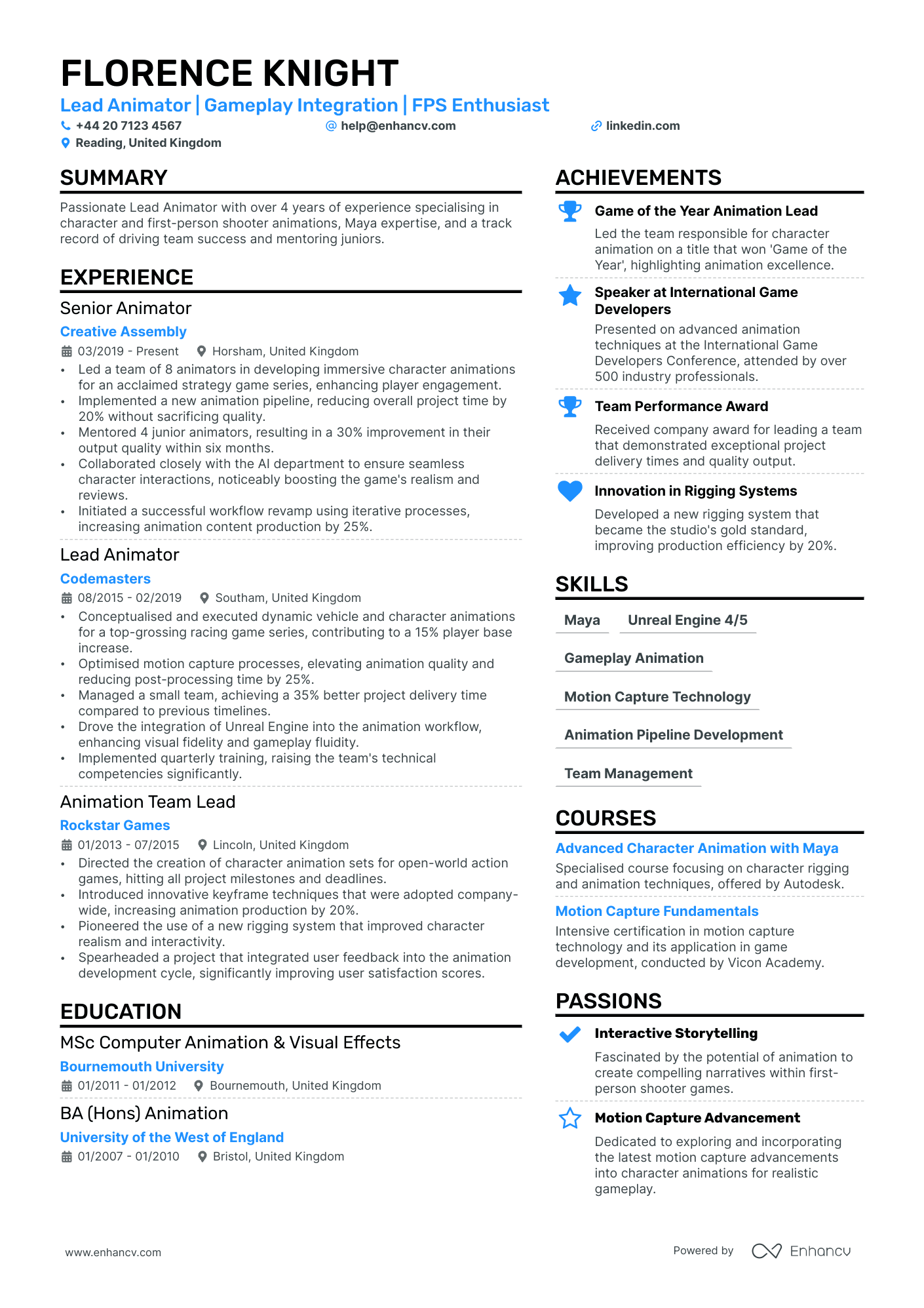 Animator CV Examples & Guide for 2024