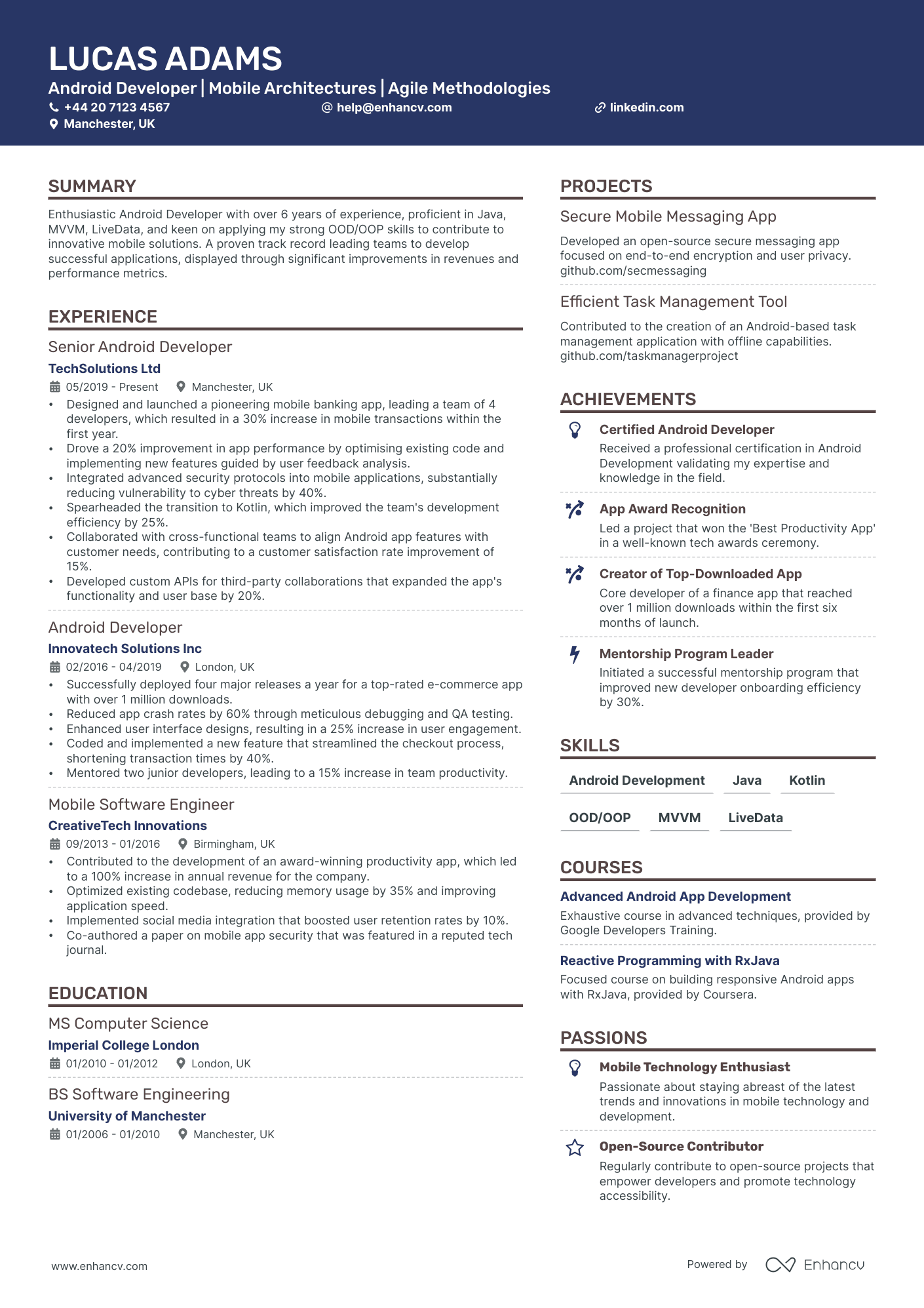 Android Developer CV Examples & Guide for 2025