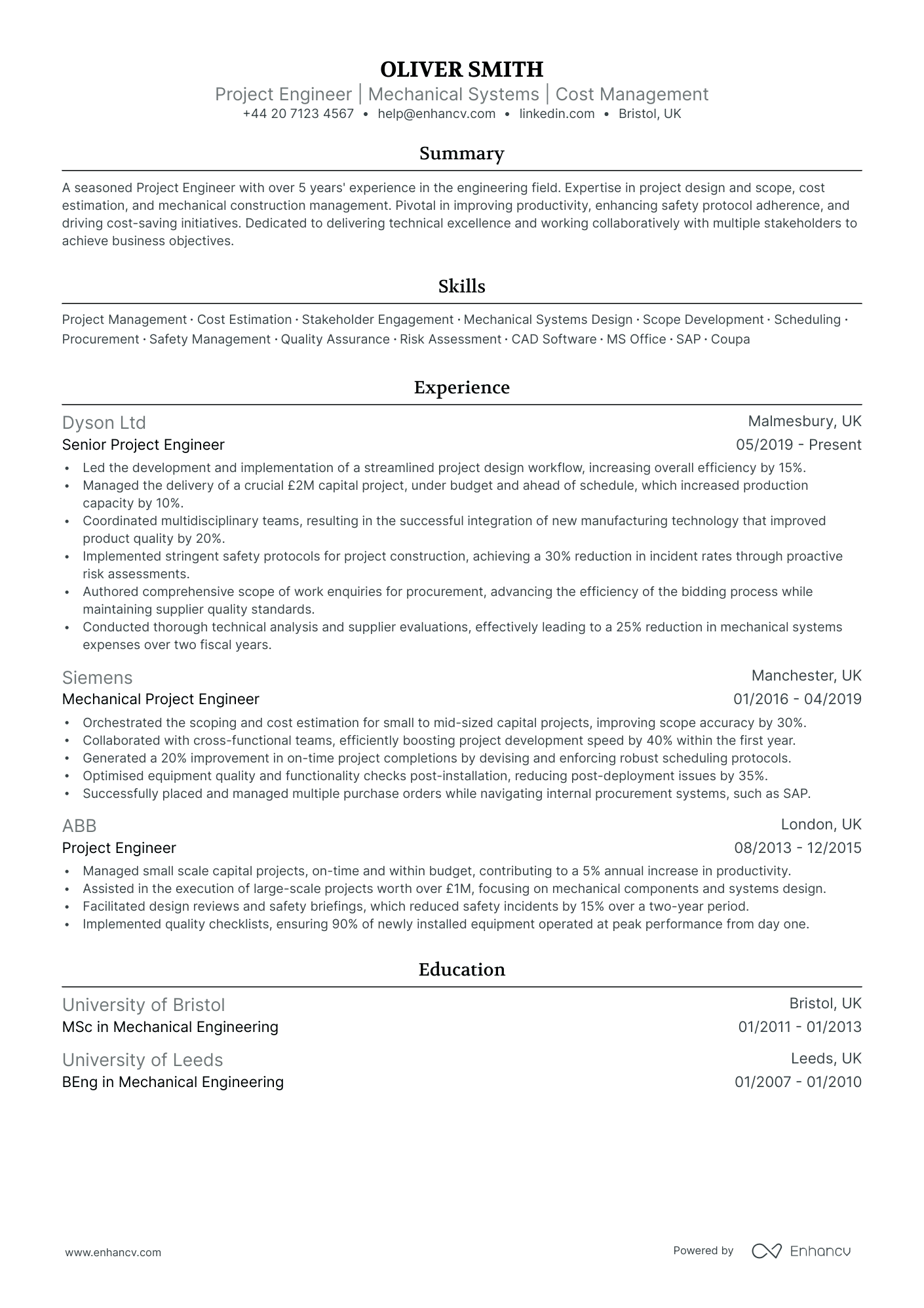 Project Engineer CV Examples & Guide for 2025