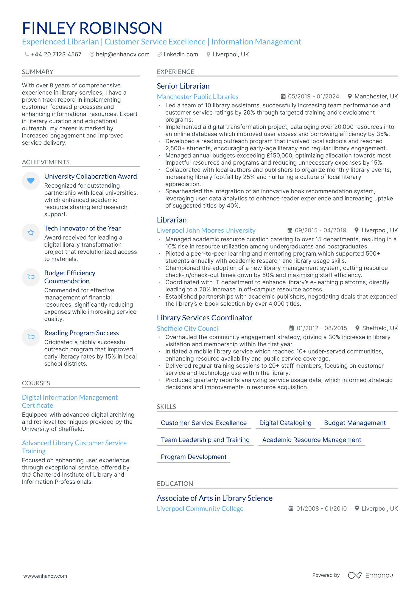 Librarian CV Examples & Guide for 2025
