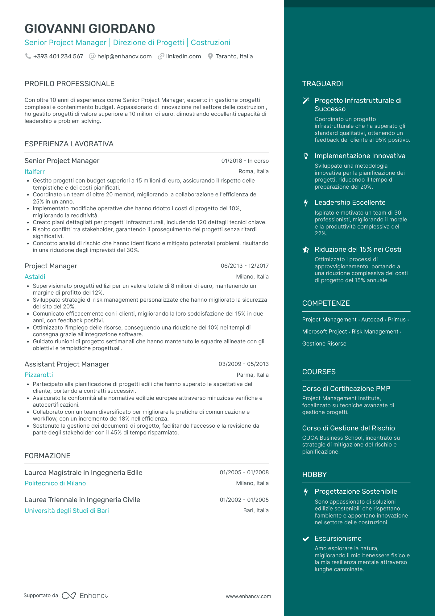 CV Project Manager: Guida completa con 15+ esempi