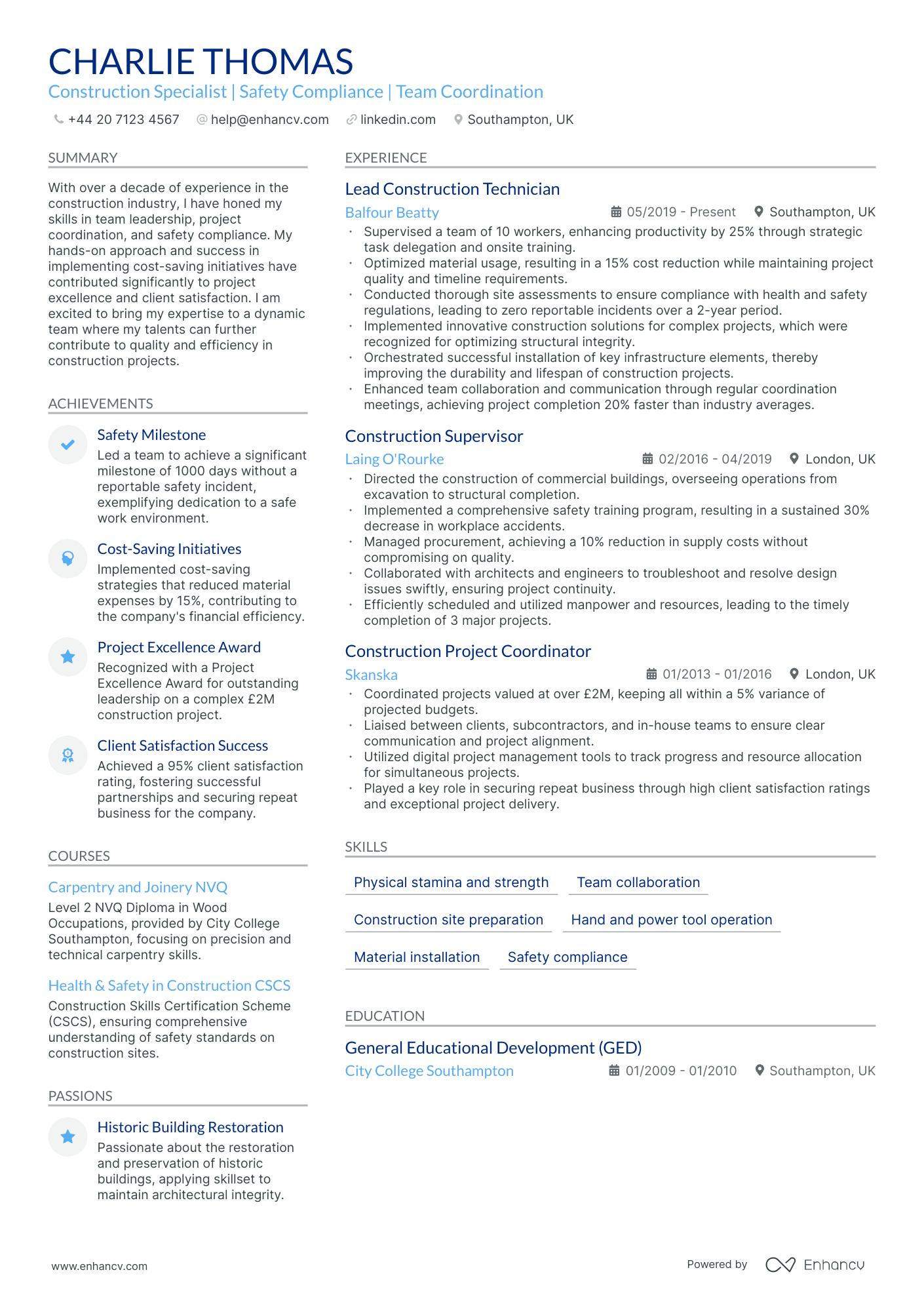 Construction Worker CV Examples & Guide for 2025