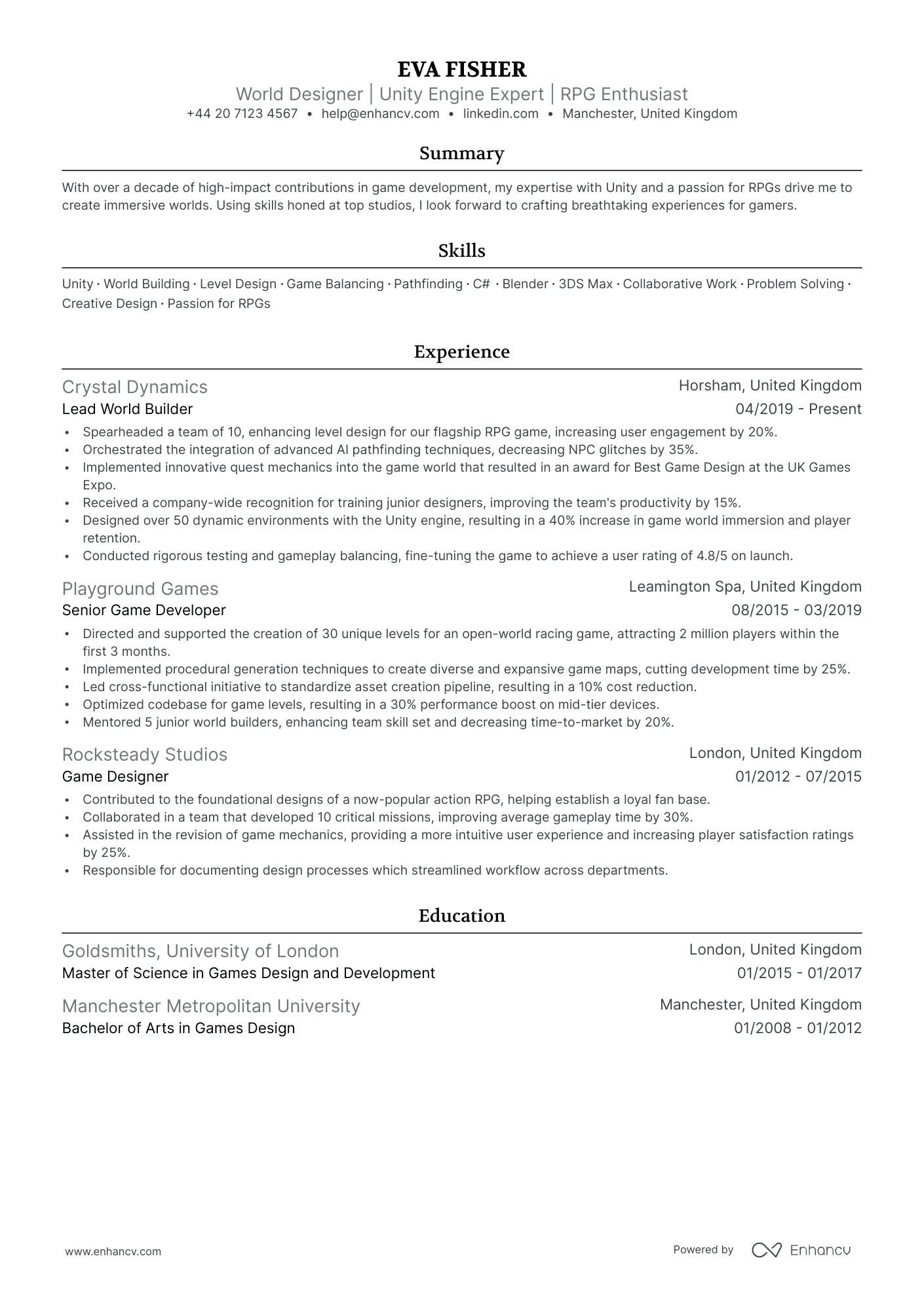 Game Developer CV Examples & Guide for 2025