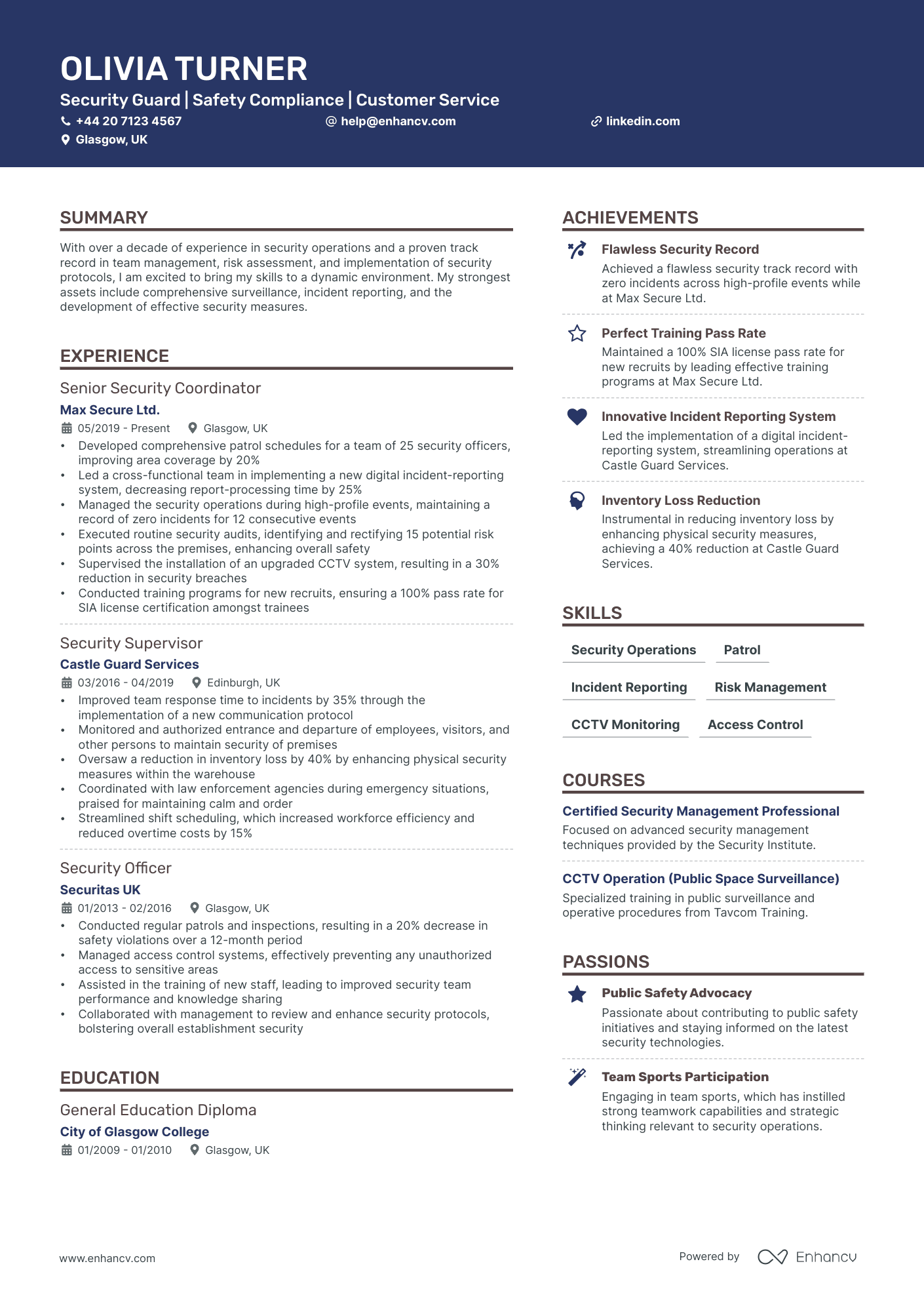 Security Guard CV Examples & Guide for 2025