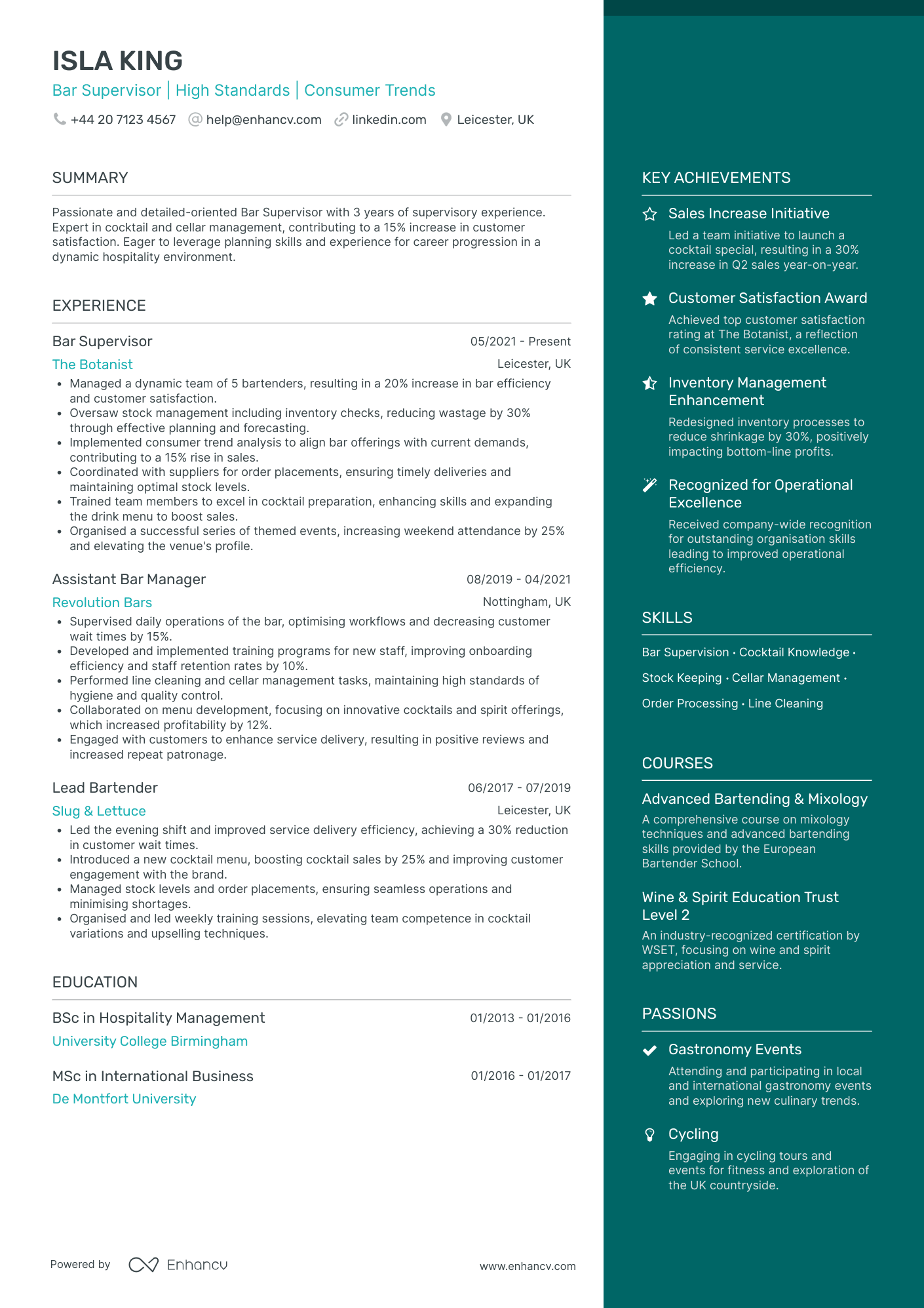 Bar Manager CV Examples & Guide for 2026