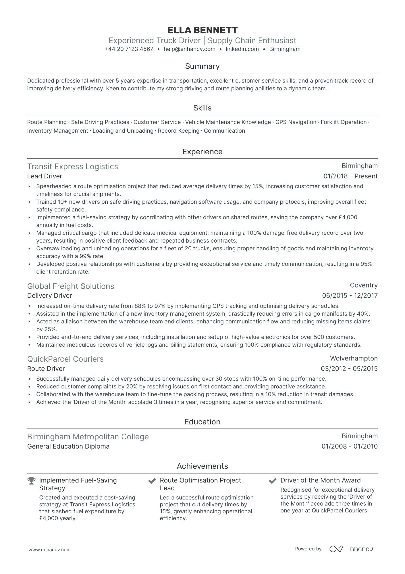Truck Driver CV Examples & Guide for 2025