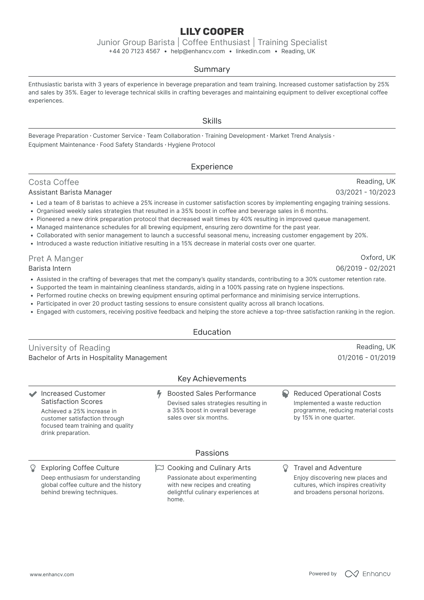Barista CV Examples & Guide for 2026