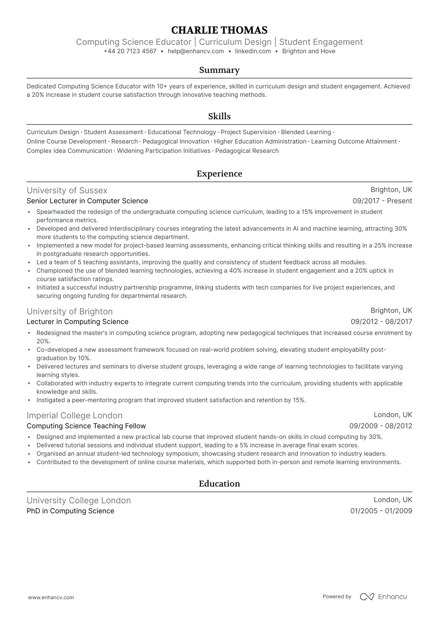 Lecturer CV Examples & Guide for 2025