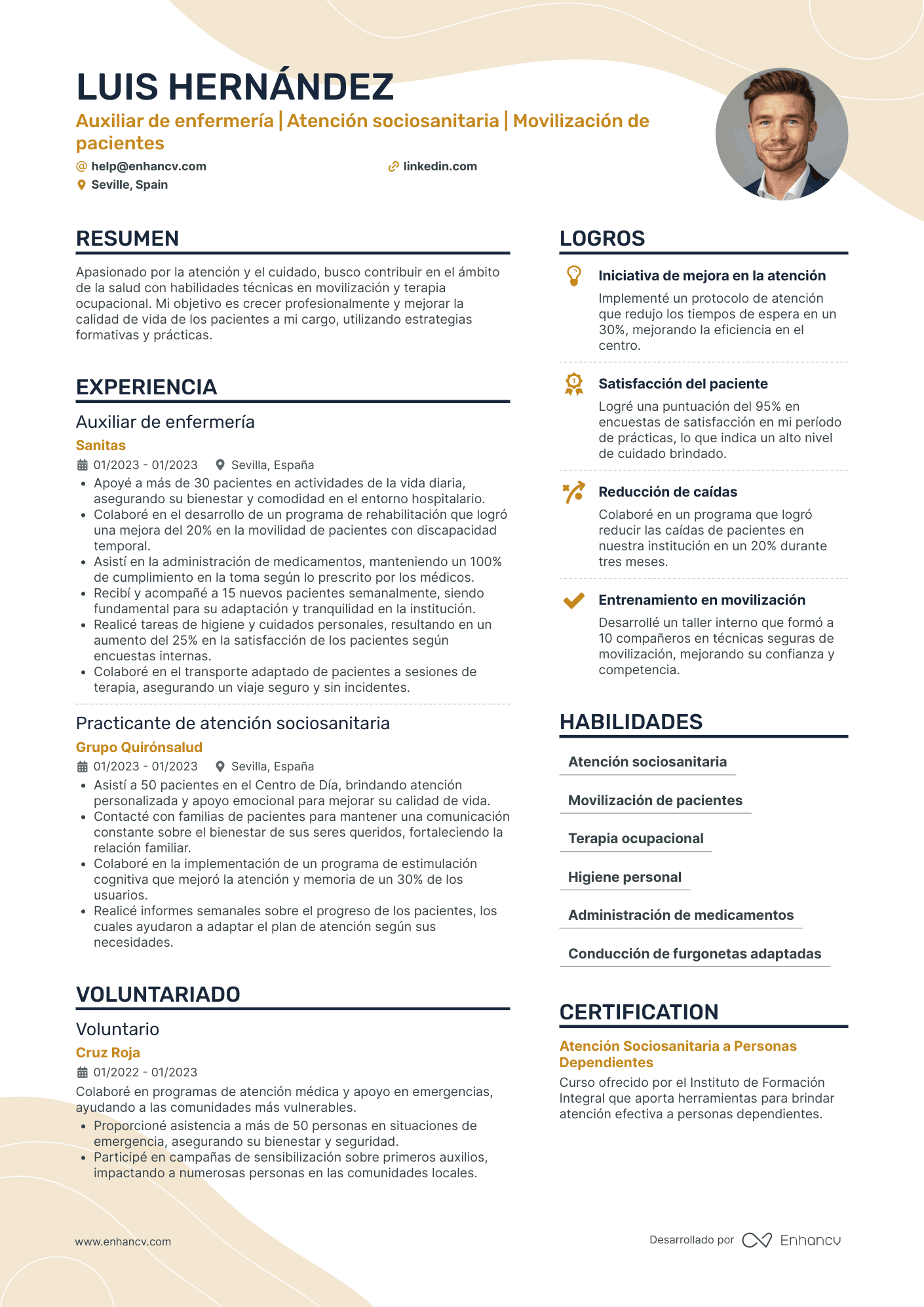 CV Auxiliar de Enfermería: Ejemplos, Modelos y Plantillas