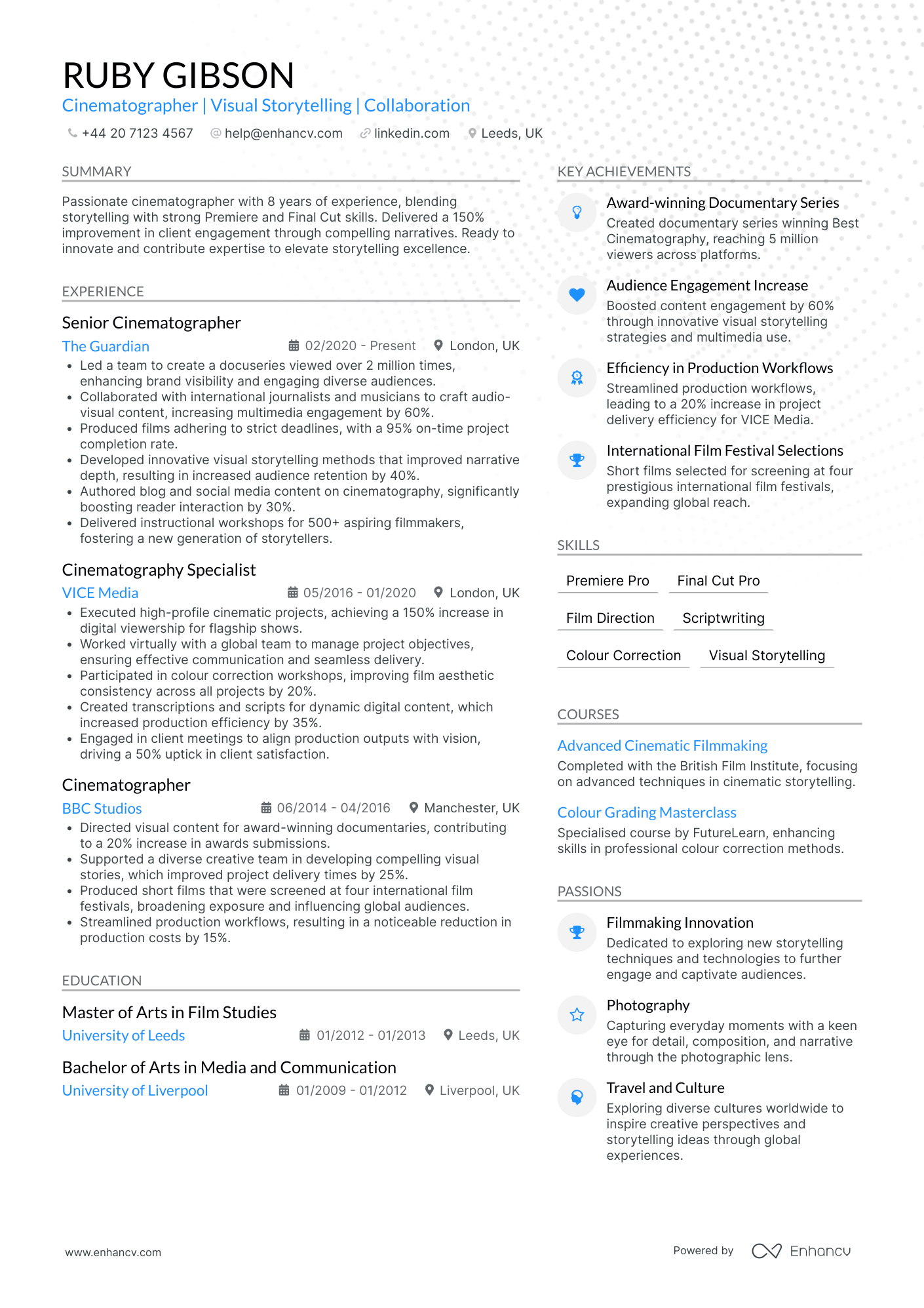 Cinematographer CV Examples & Guide for 2026