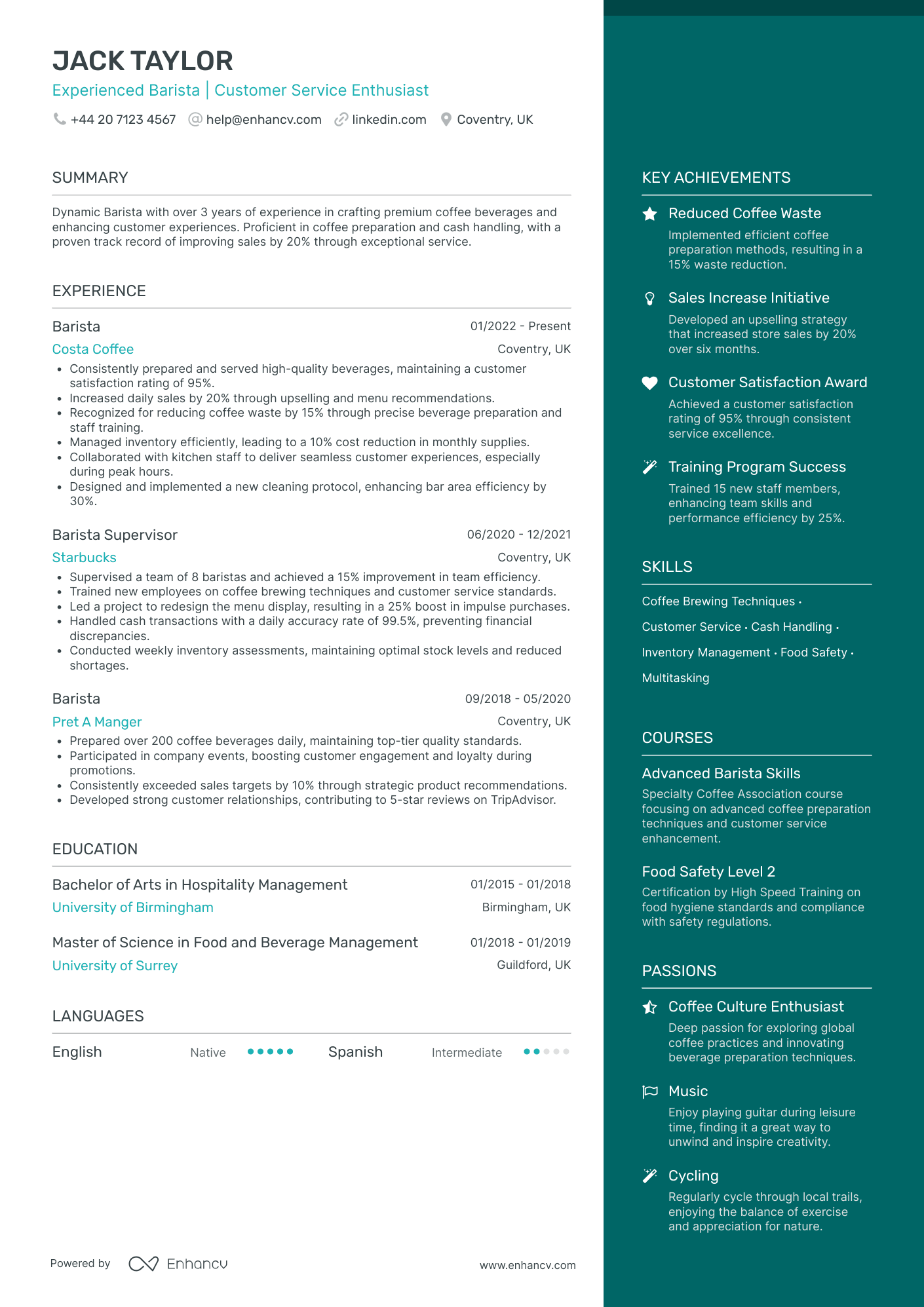 Barista CV Examples & Guide for 2026