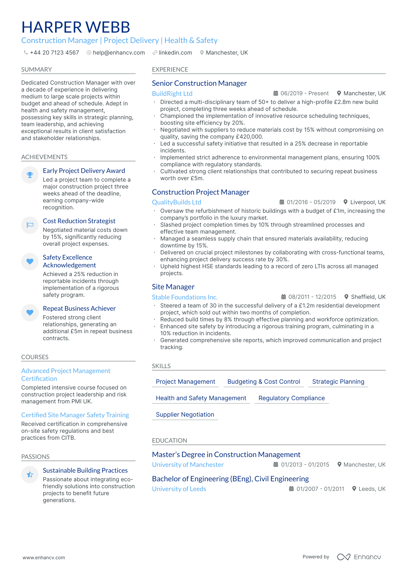 Construction Manager CV Examples & Guide for 2025