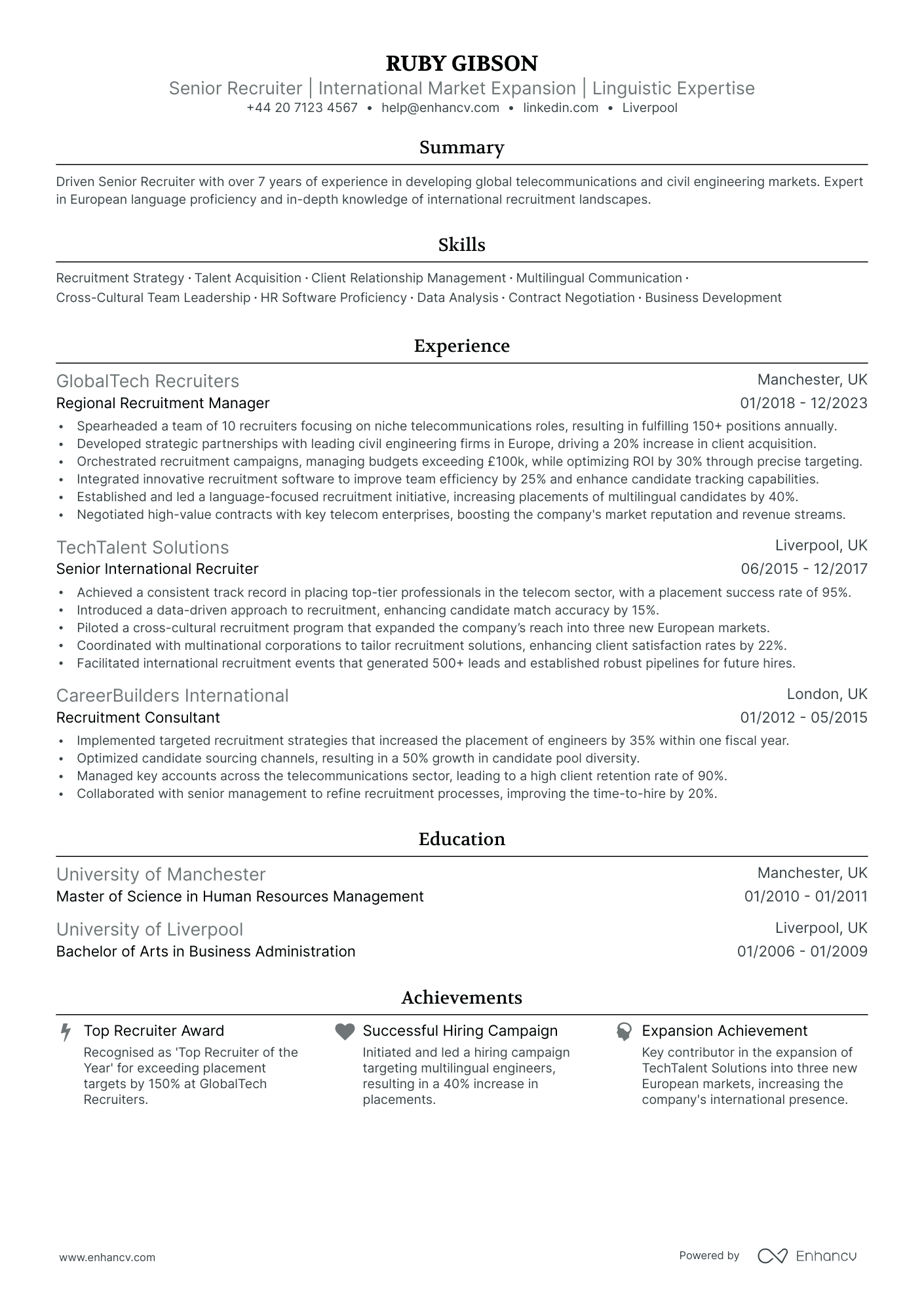 Recruitment Consultant CV Examples & Guide for 2025