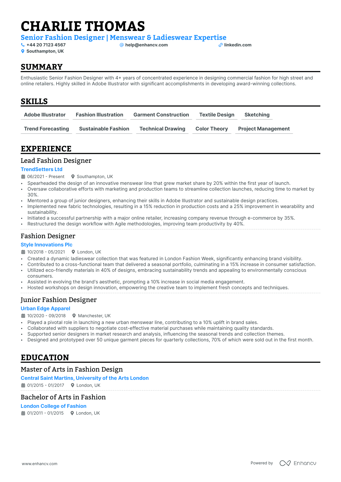 Fashion Designer CV Examples & Guide for 2025