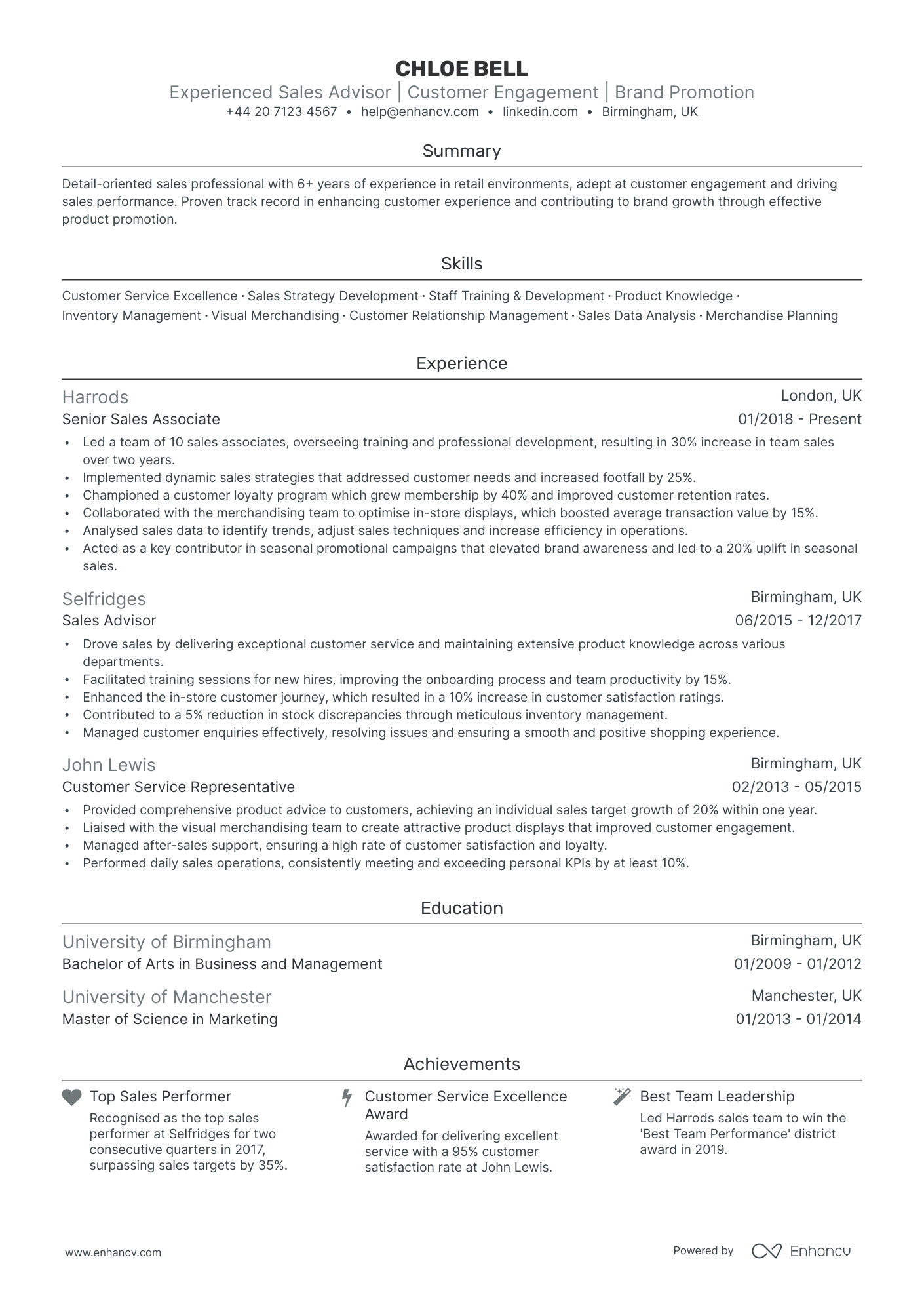 Sales Advisor CV Examples & Guide for 2025