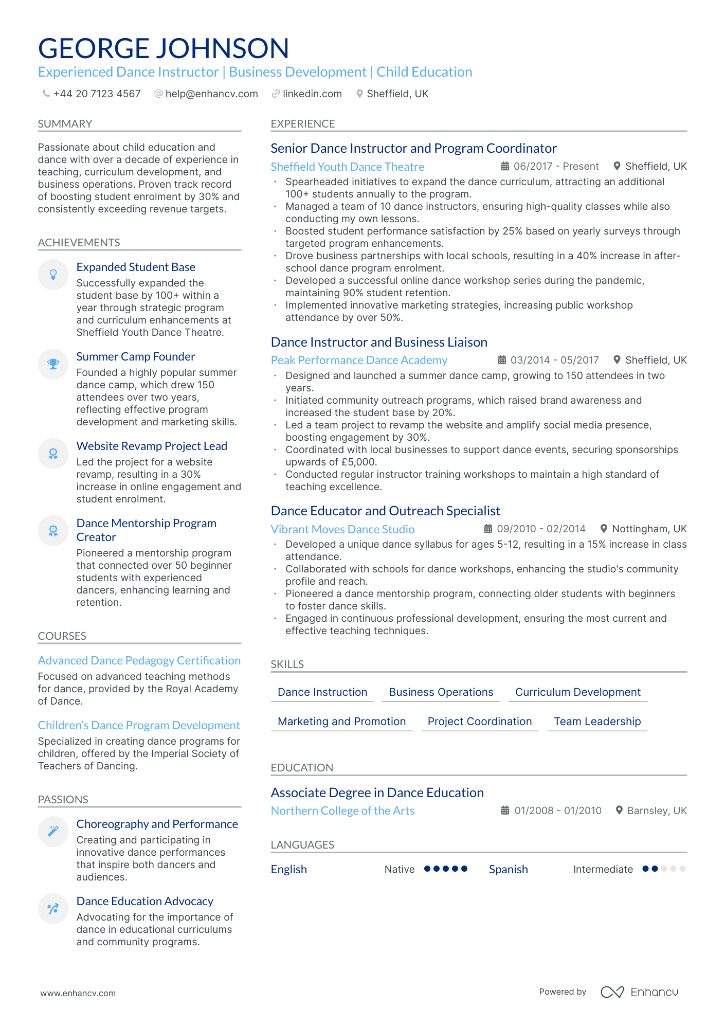 Dance CV Examples & Guide for 2025