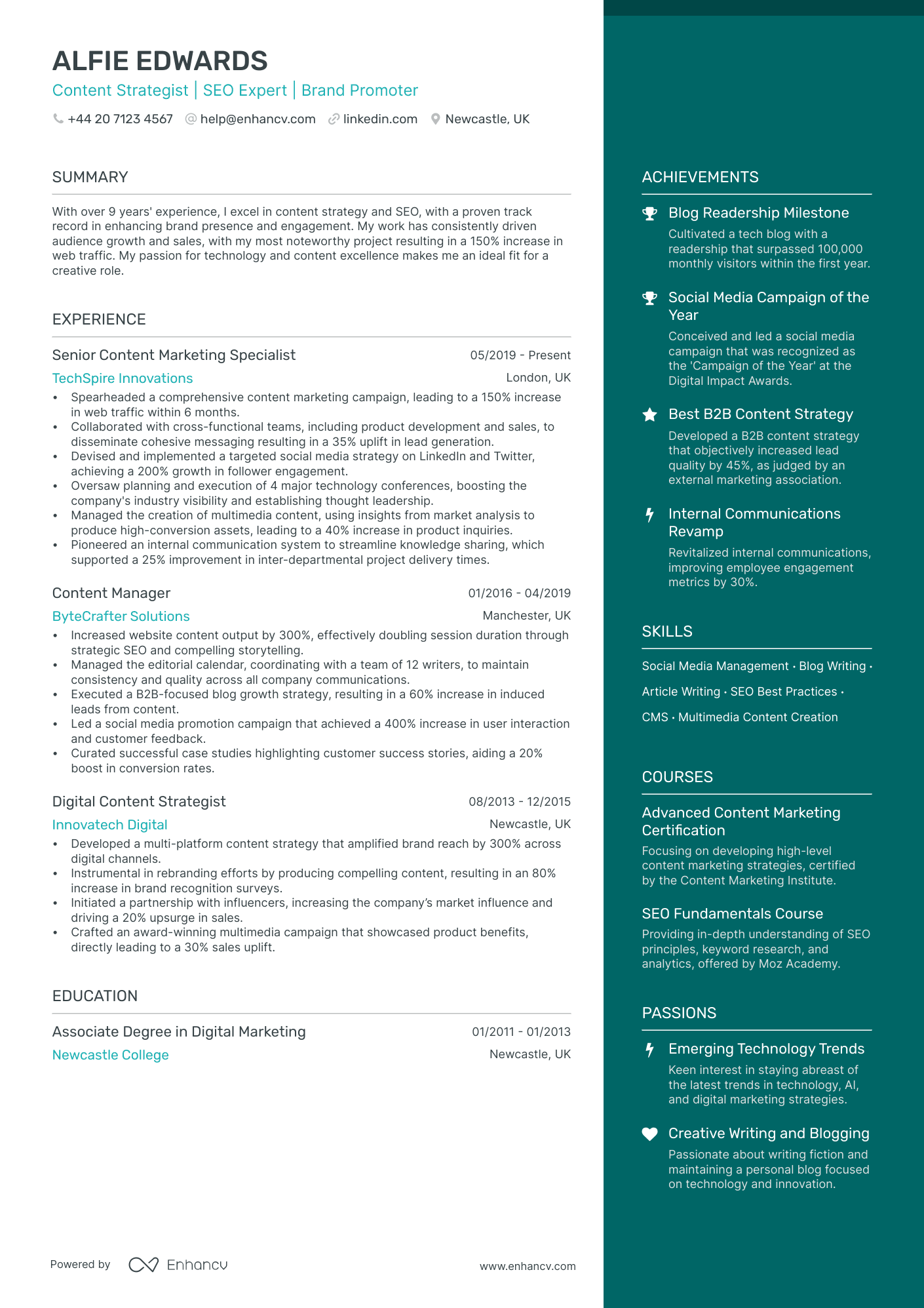 Content Creator CV Examples & Guide for 2025