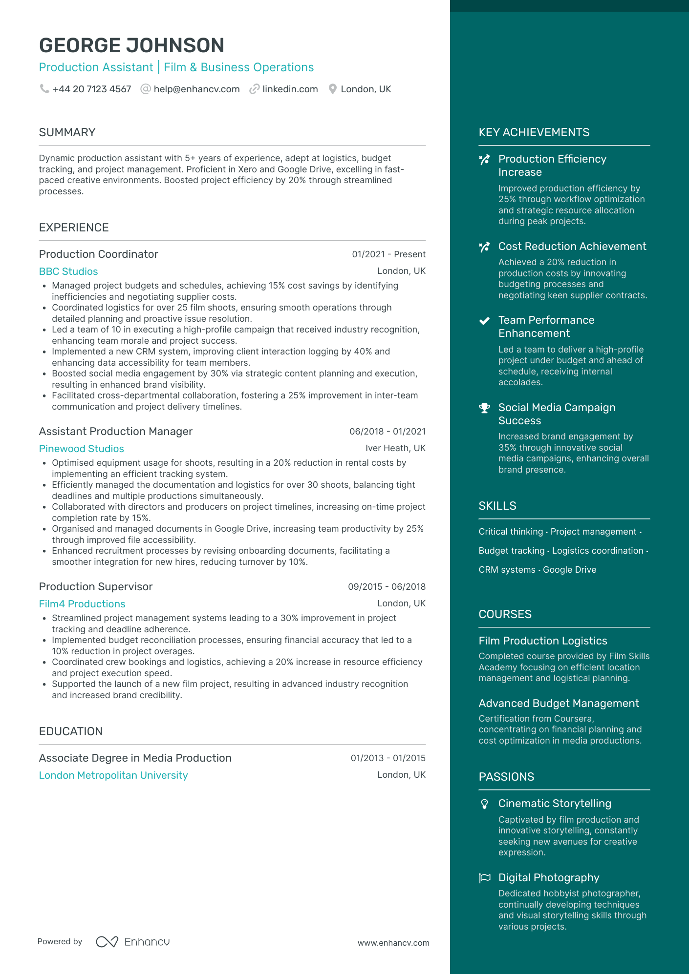 Film Production CV Examples & Guide for 2026