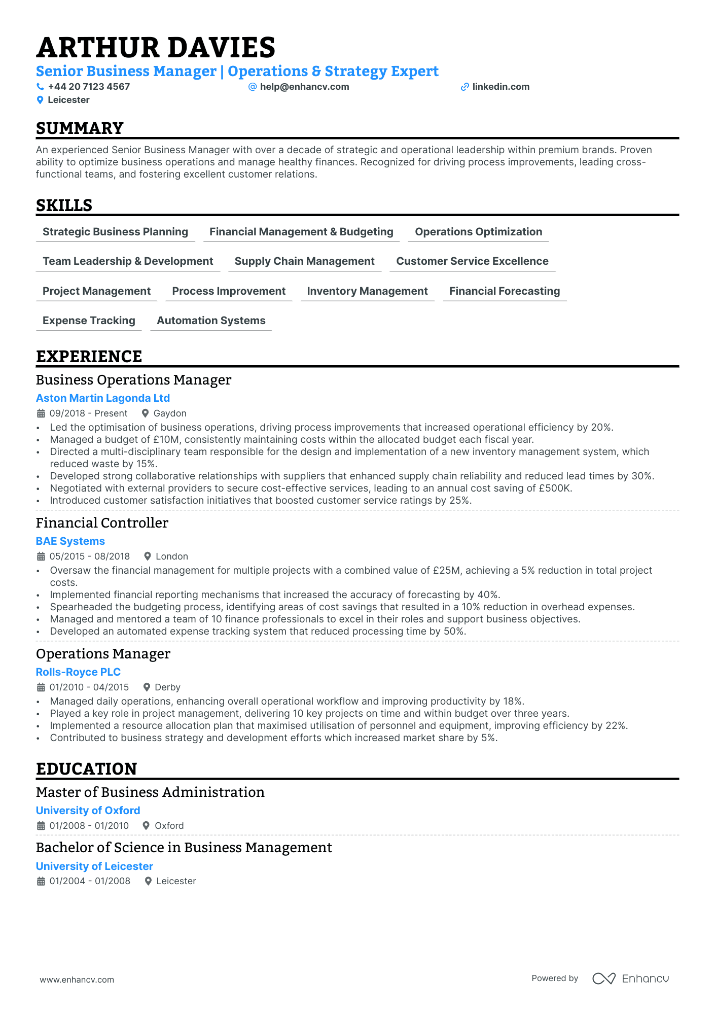 Operations Manager CV Examples & Guide for 2025