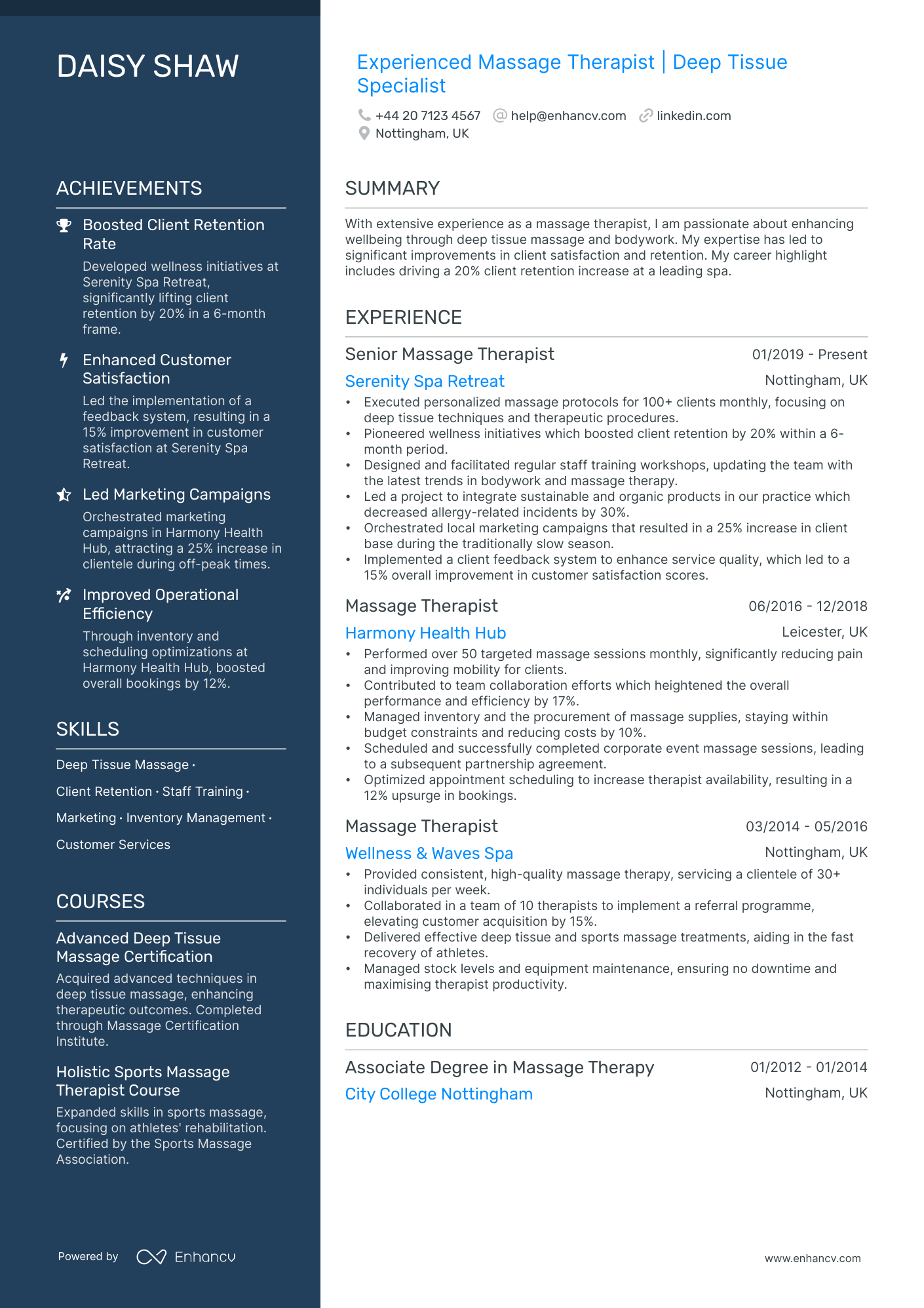 Massage Therapist CV Examples & Guide for 2025