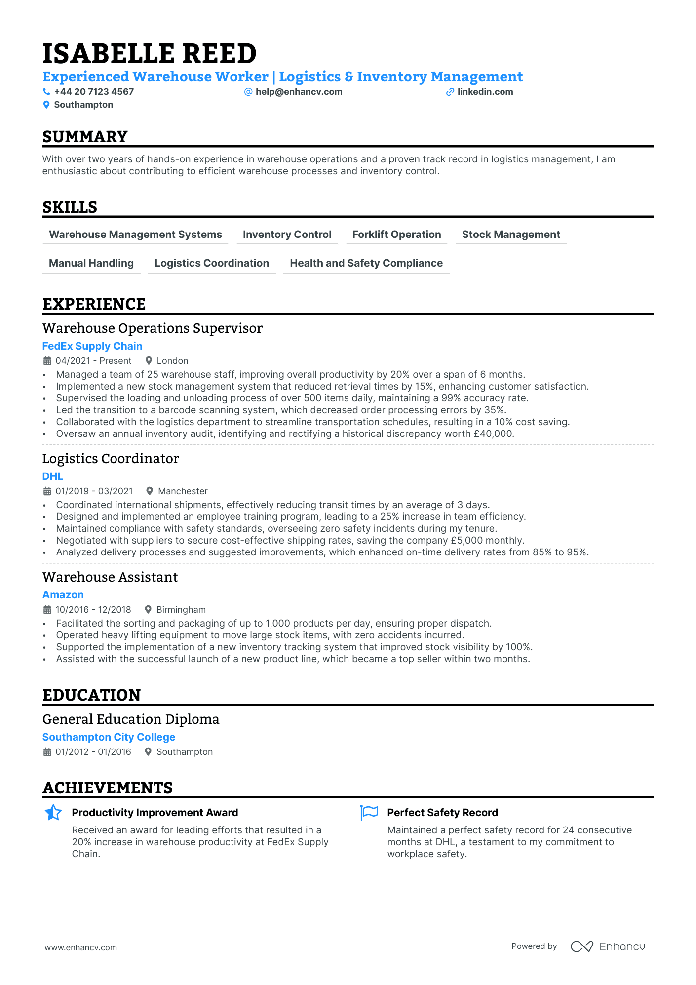 Warehouse Worker CV Examples & Guide for 2025