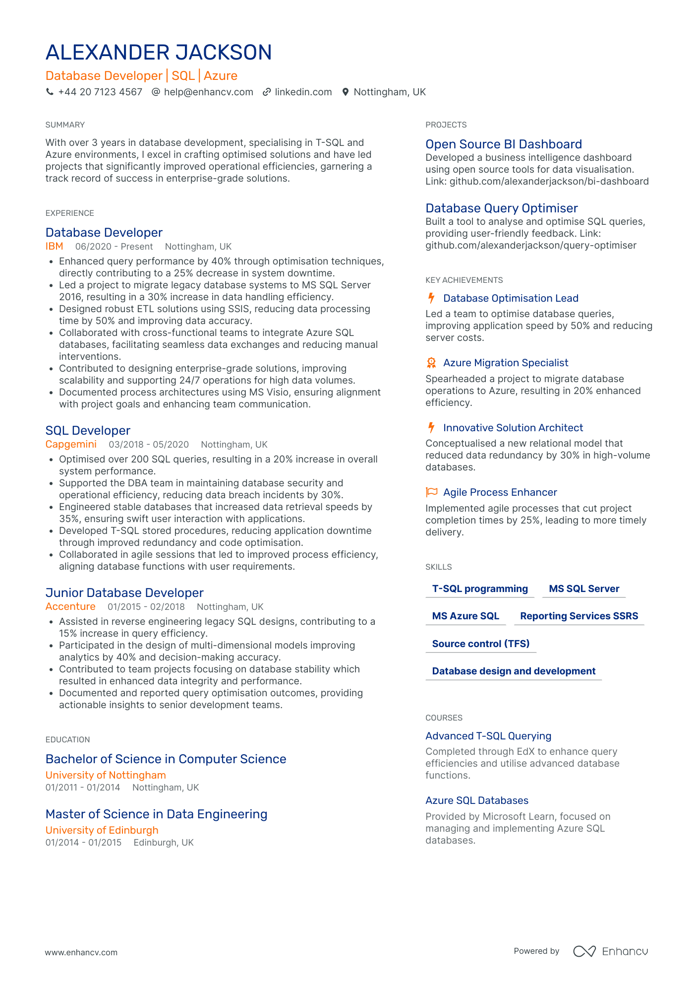 SQL Developer CV Examples & Guide for 2025