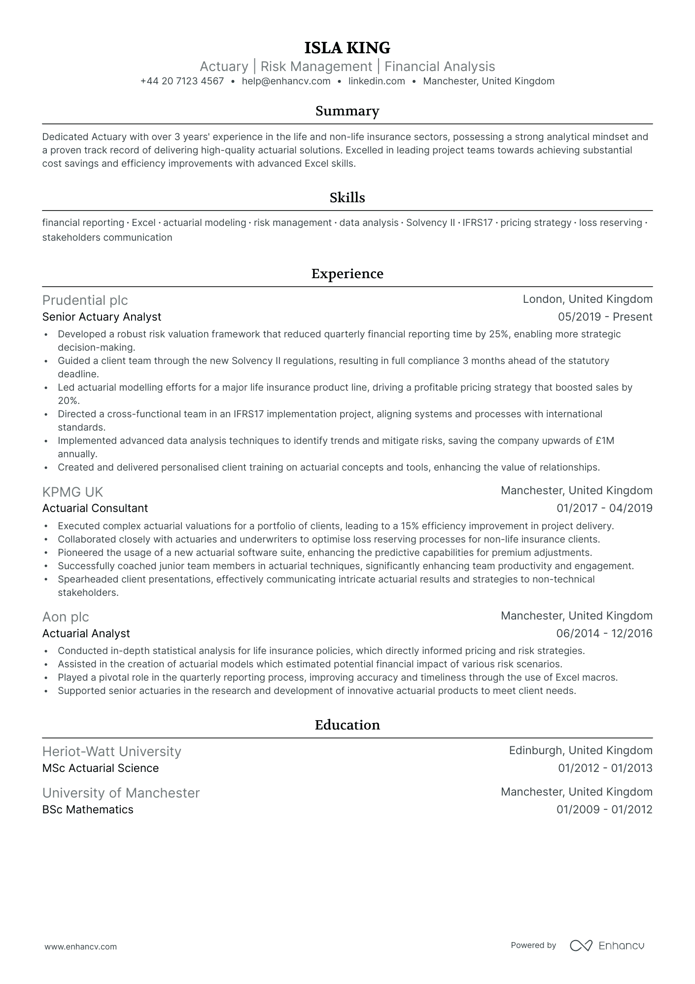 Actuary CV Examples & Guide for 2025