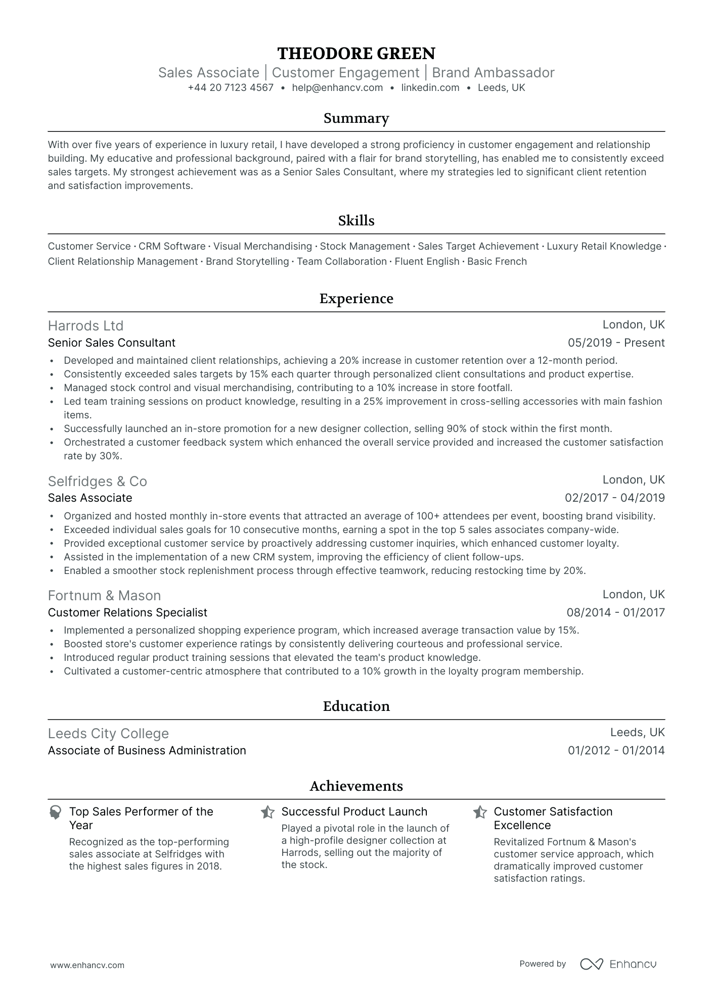 Luxury Retail CV Examples & Guide for 2025