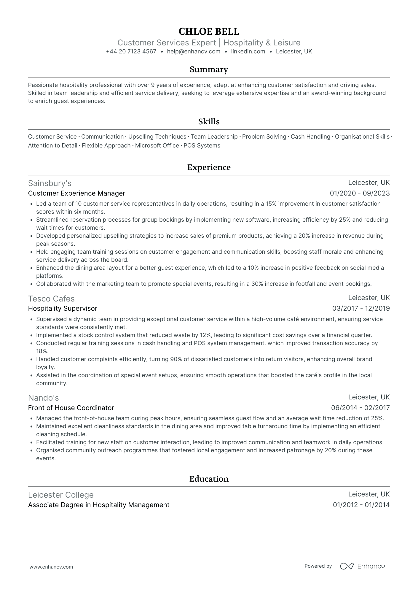 Waiter CV Examples & Guide for 2026