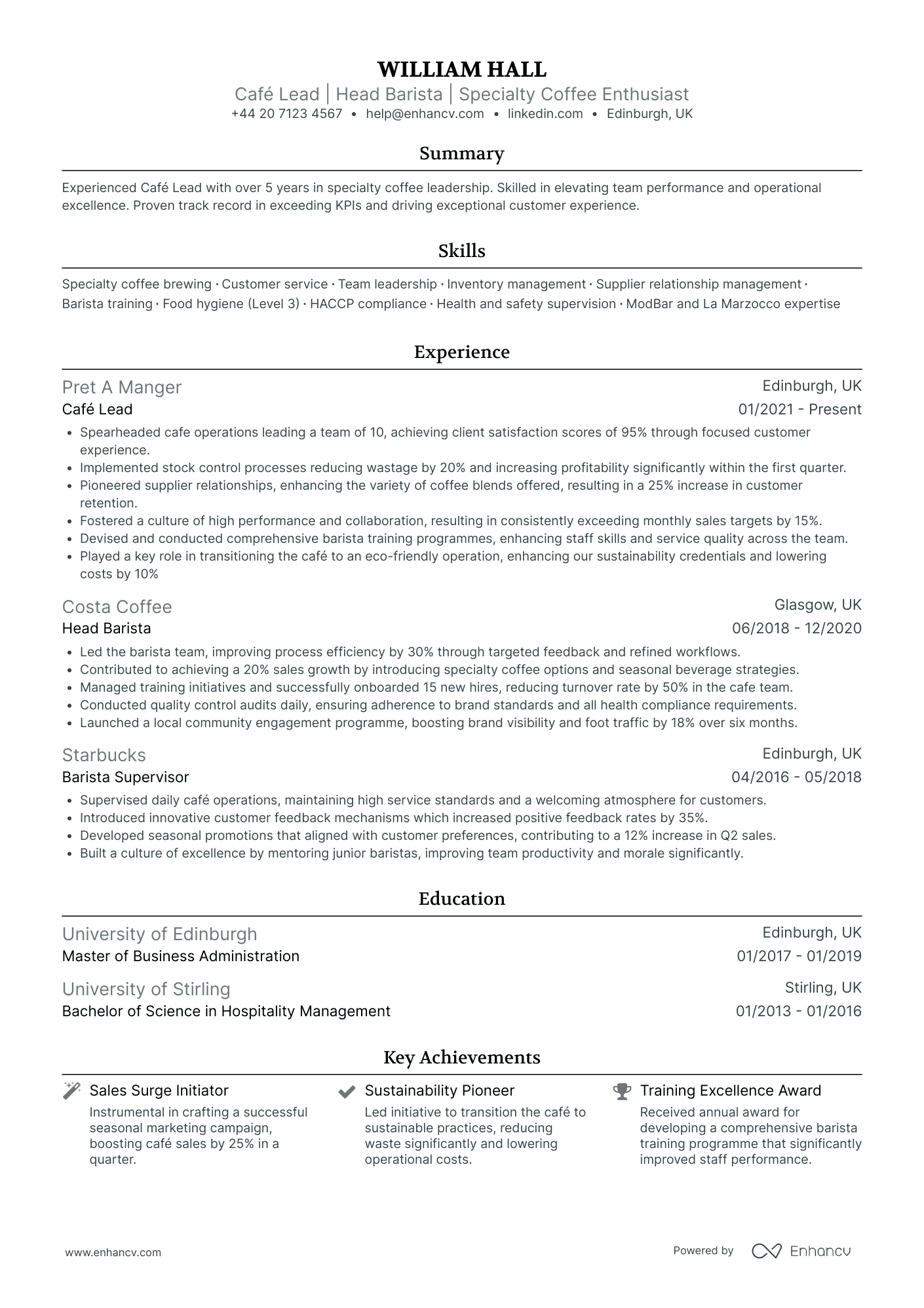 Barista CV Examples & Guide for 2026