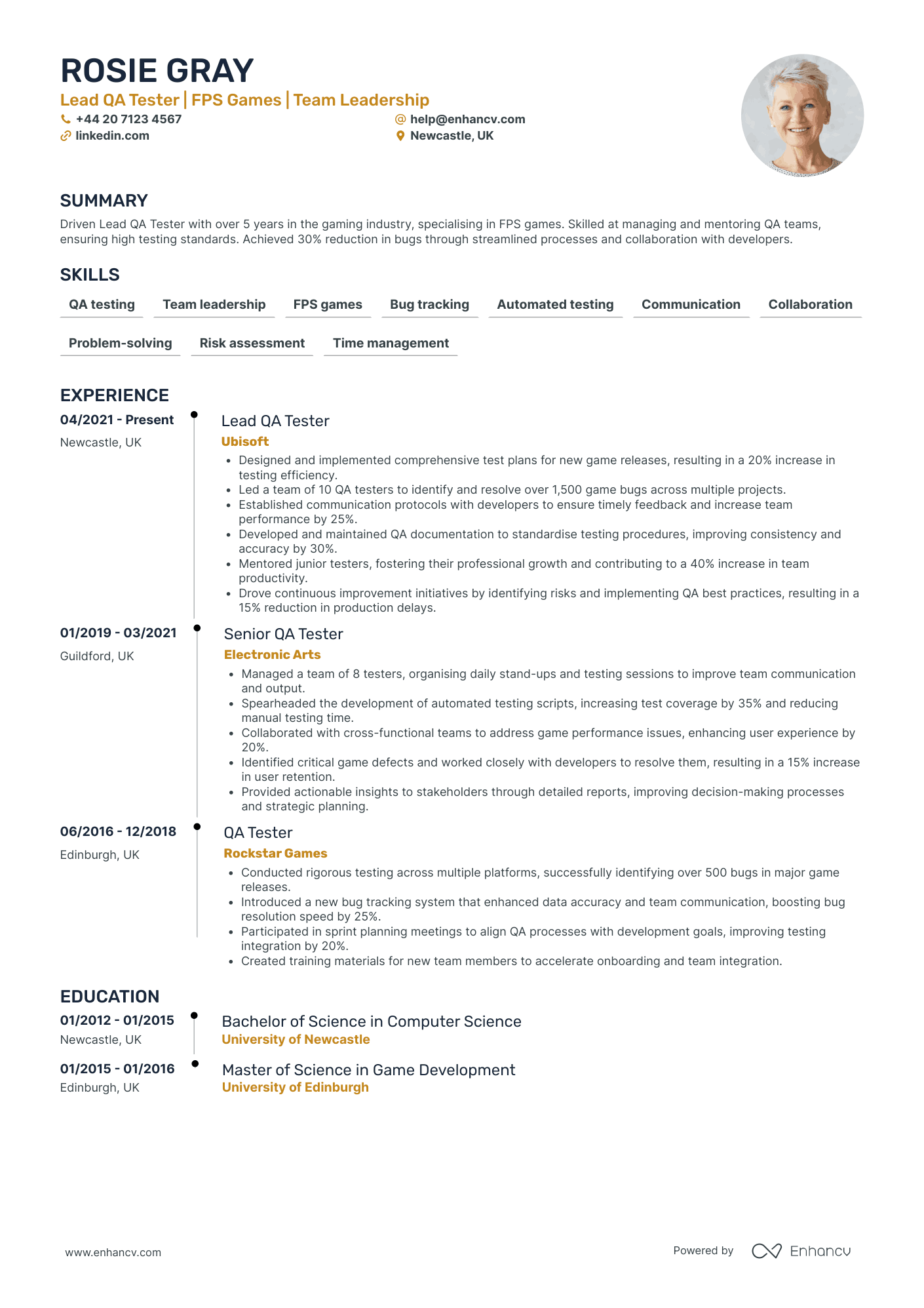 QA Tester CV Examples & Guide for 2025